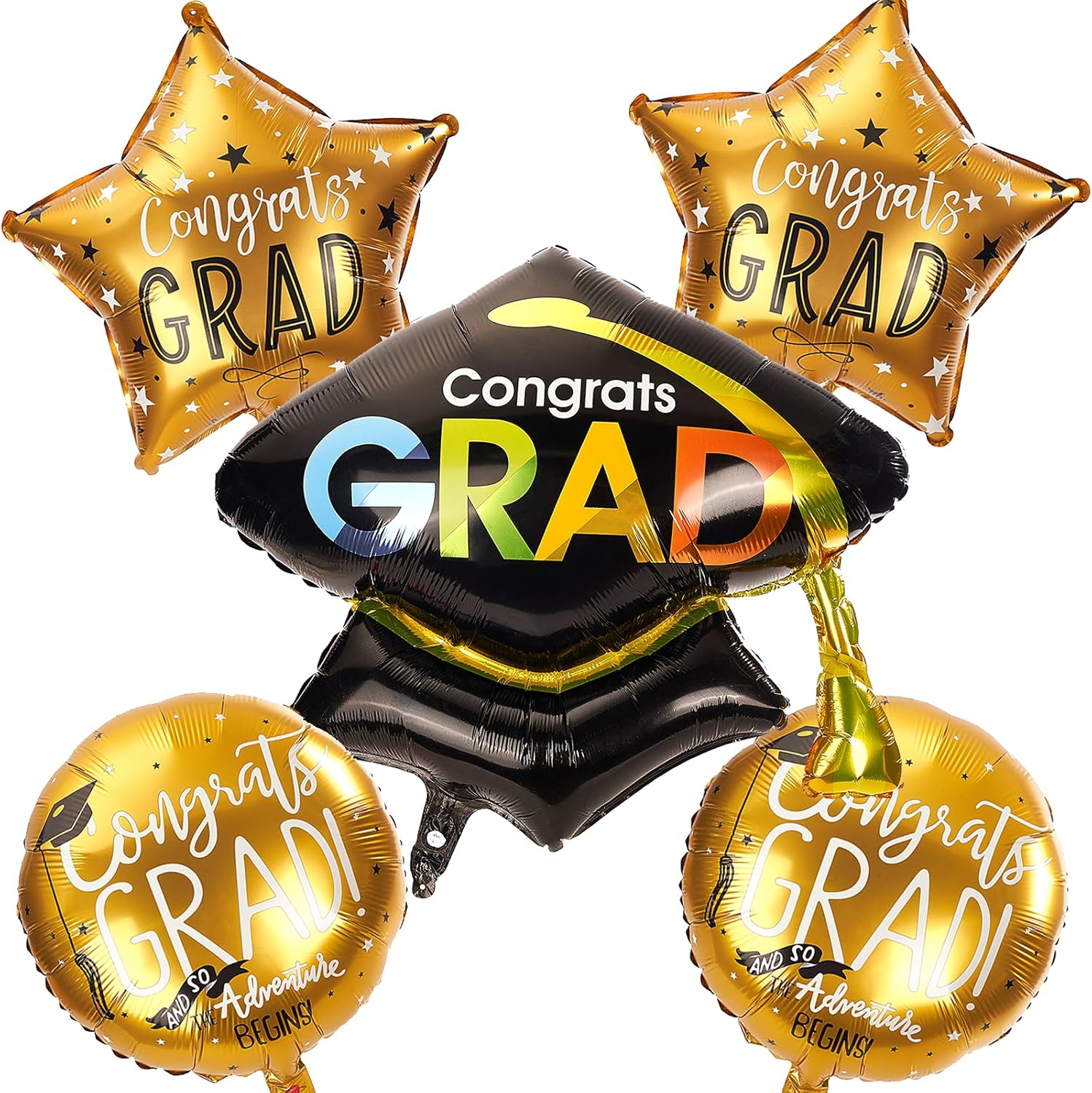 LuluPlus Graduation Balloons, 6 pcs Black and Gold Graduation Balloons ...