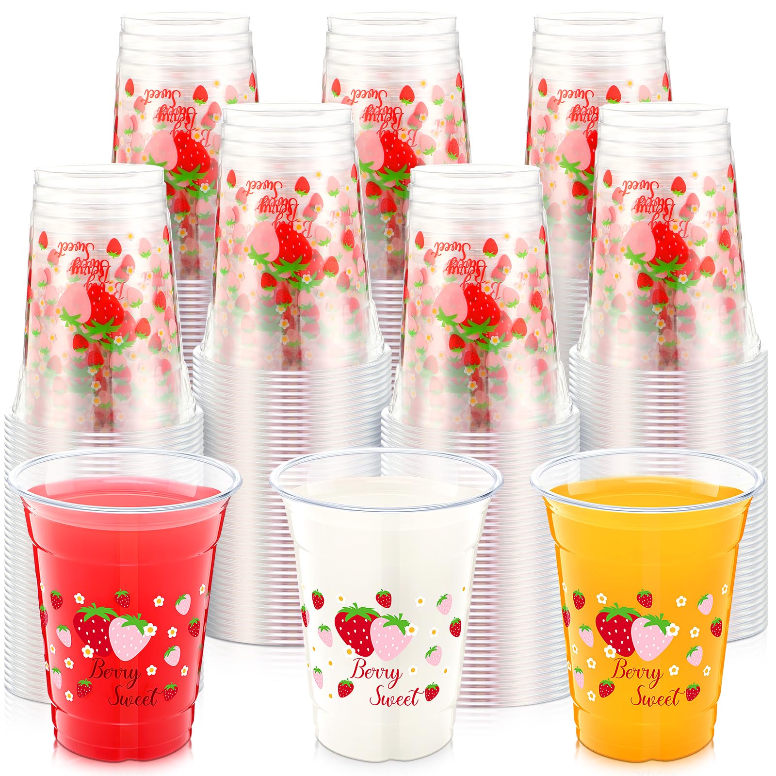 Potchen 100 Pcs 12 oz Strawberry Disposable Plastic Cups Strawberry ...