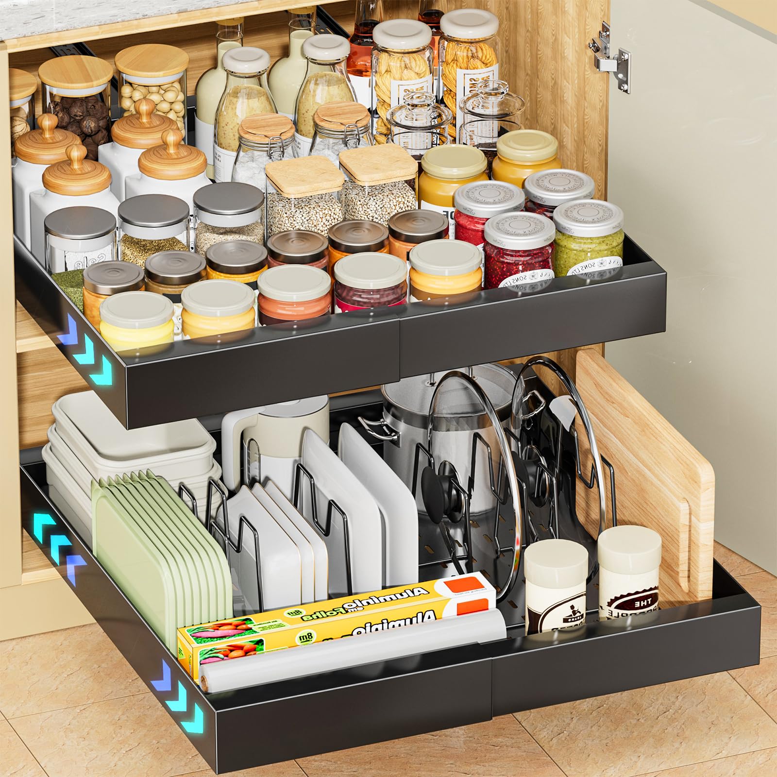 OVICAR Expandable Cabinet Organizer Drawer - Pull Out Cabinet Drawers ...