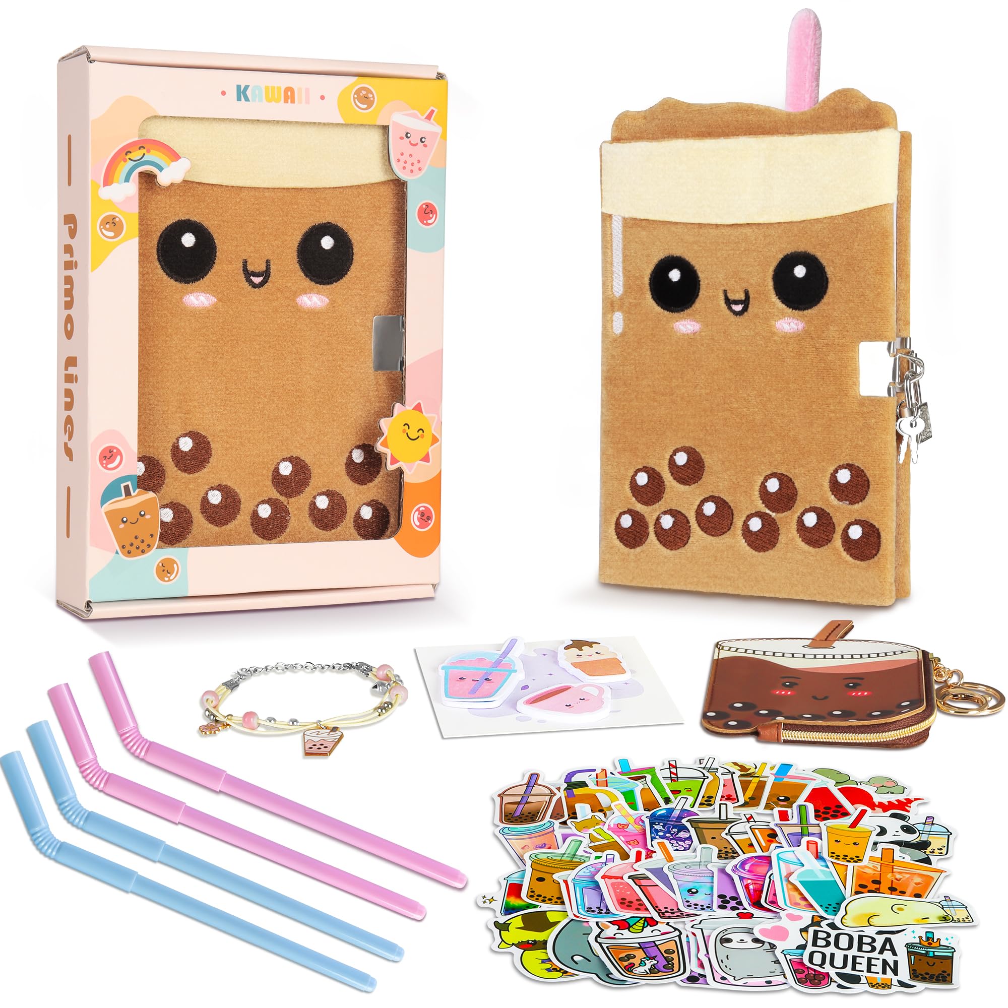 Gift Kit for Girls, Diary with Lock and Key,Boba Tea Plush Journal for ...