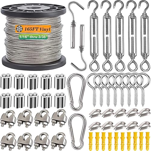 1/16 Wire Rope Kit, Steel Wire Cable, 7x7 Strand Core,165ft Vinyl ...