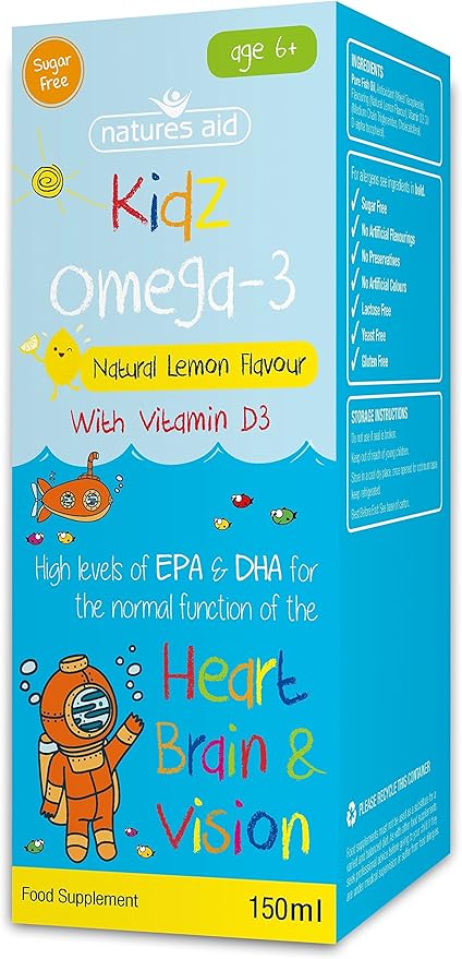 Natures Aid Kids Omega-3 Fish Oil for Children (150 ml, Natural Lemon ...