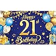Amazon.com: KatchOn, Blue and Gold Happy 21st Birthday Banner ...
