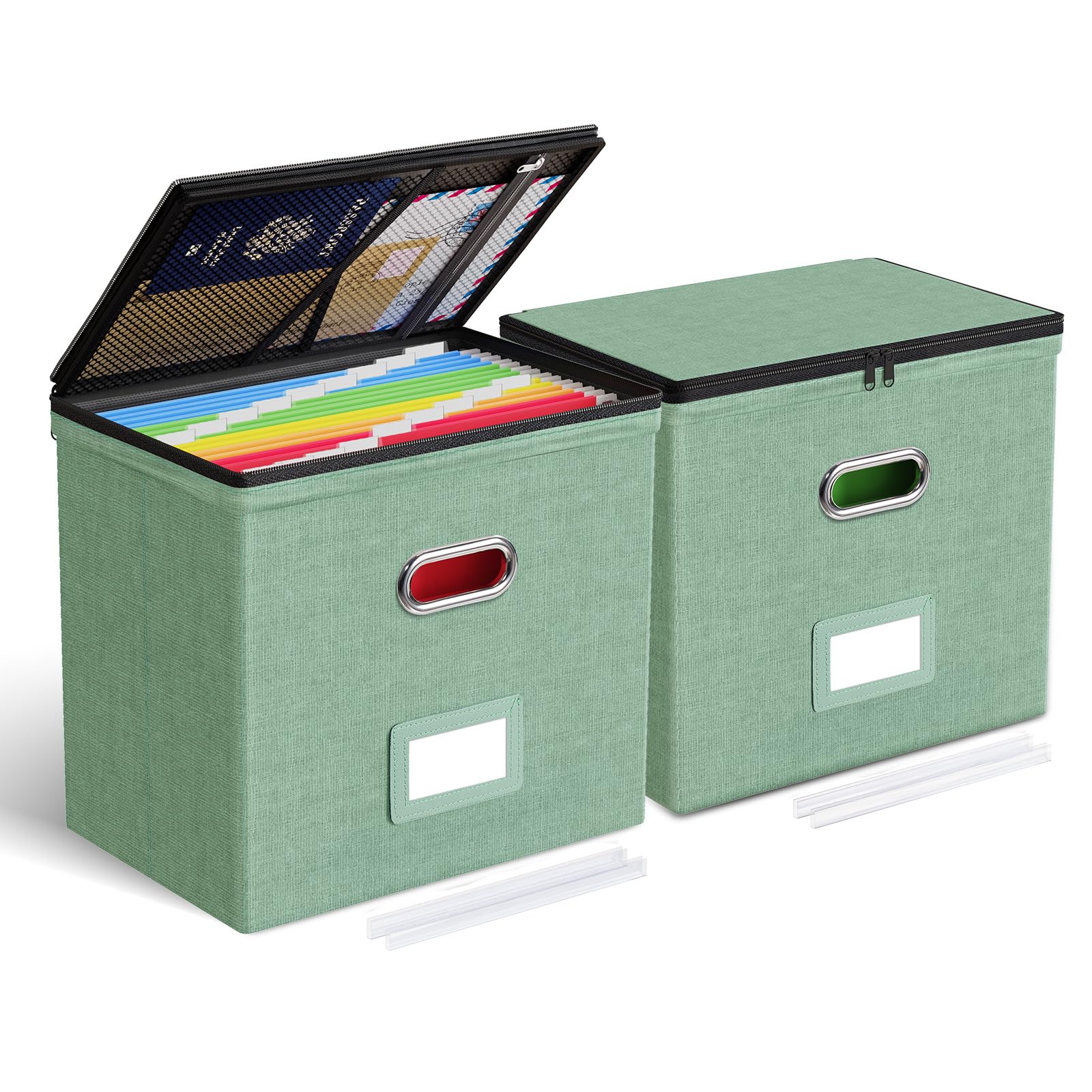Oterri 2 Pack File Organizer Boxes with Lids, File Box with Mesh ...