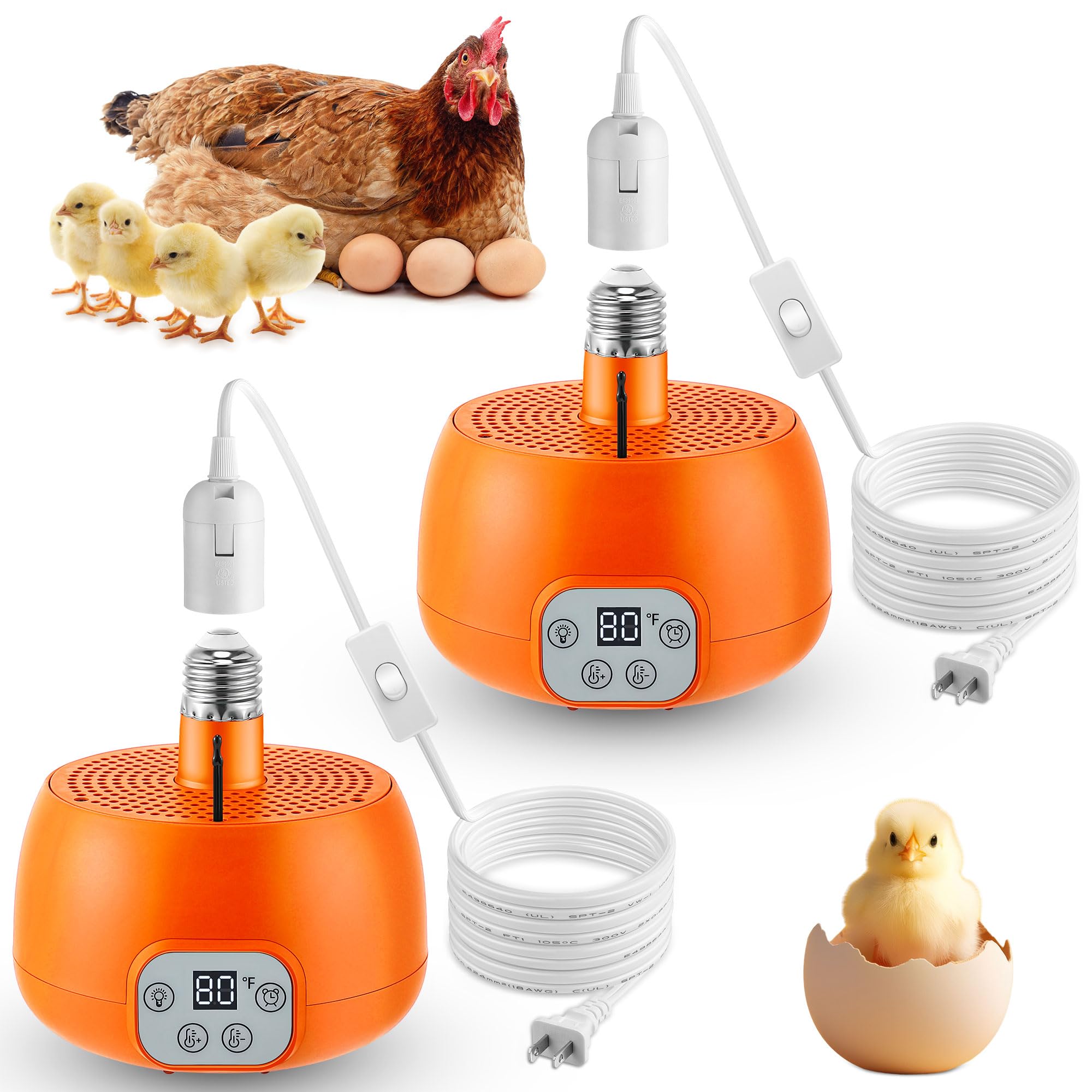 Enhon 2 Pack Chicken Coop Heater, Timing Heat Lamp for Chickens, Smart ...