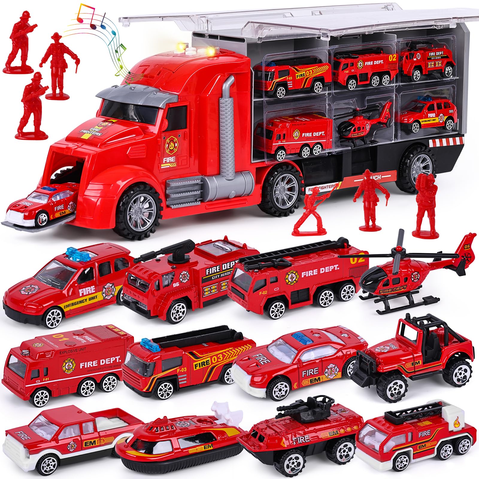 LovesTown Fire Truck Toy Set, 25 in 1 Rescue Emergency Truck with ...