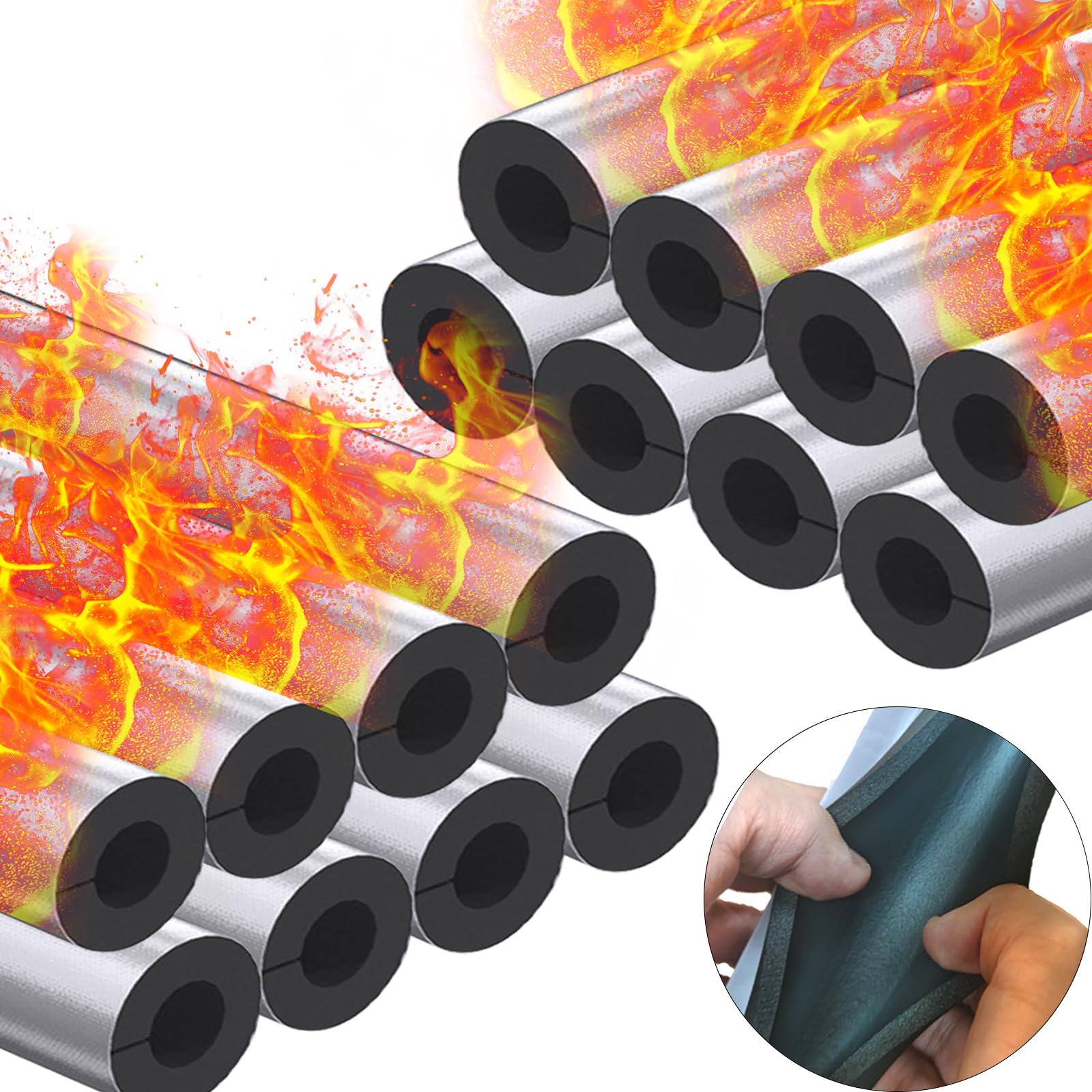 16 Pack Insulation Foam Tube, 3/4' Self Adhesive Pre Slit Foam Pipe ...