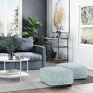 Amazon.com: SIMPLIHOME Nate Square Pouf, Footstool, Upholstered in Patterned Teal Melange Hand ...