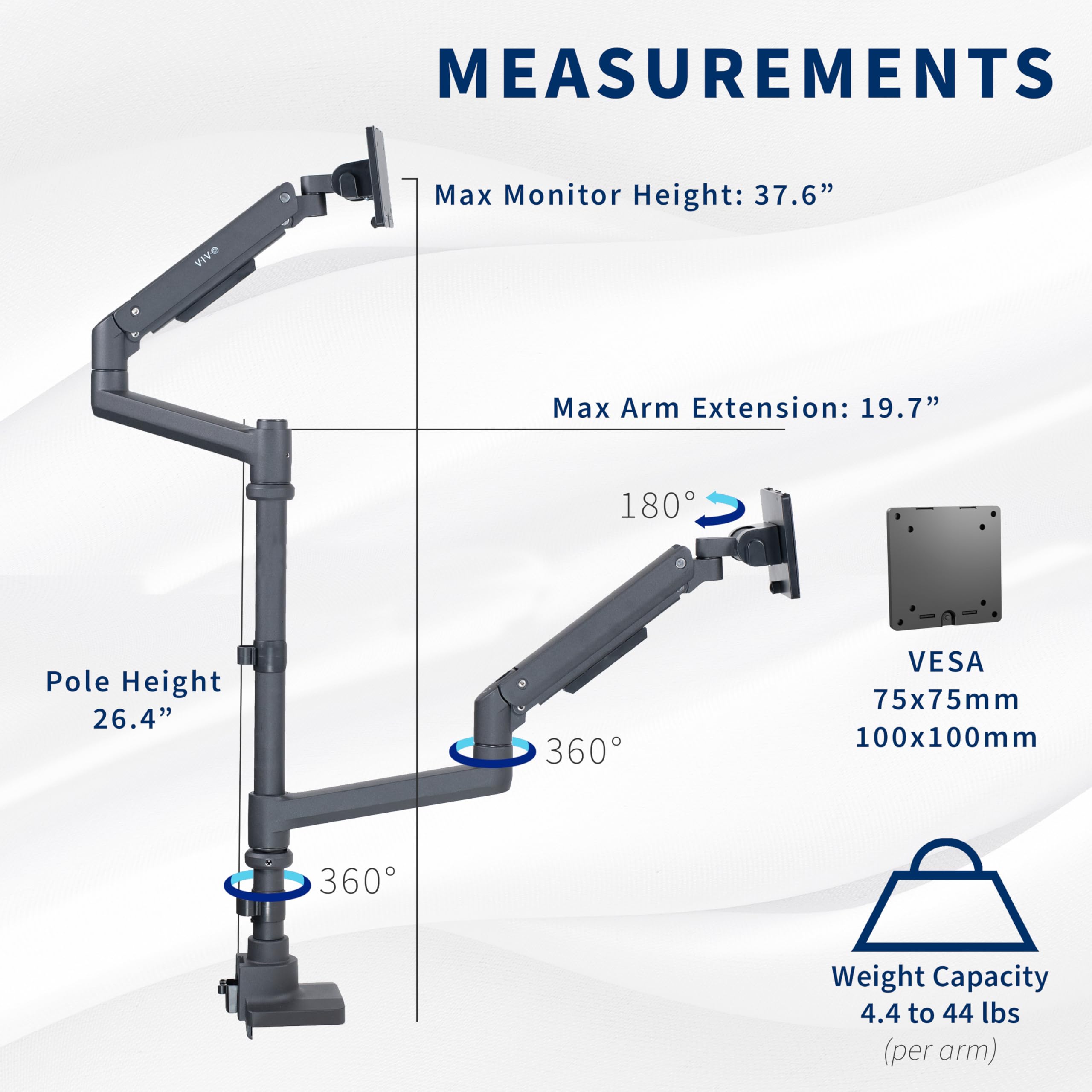 VIVO Pneumatic Arm Dual Ultrawide Monitor Extra Tall Desk Mount For Up To 49 Inch Screens, Heavy ...