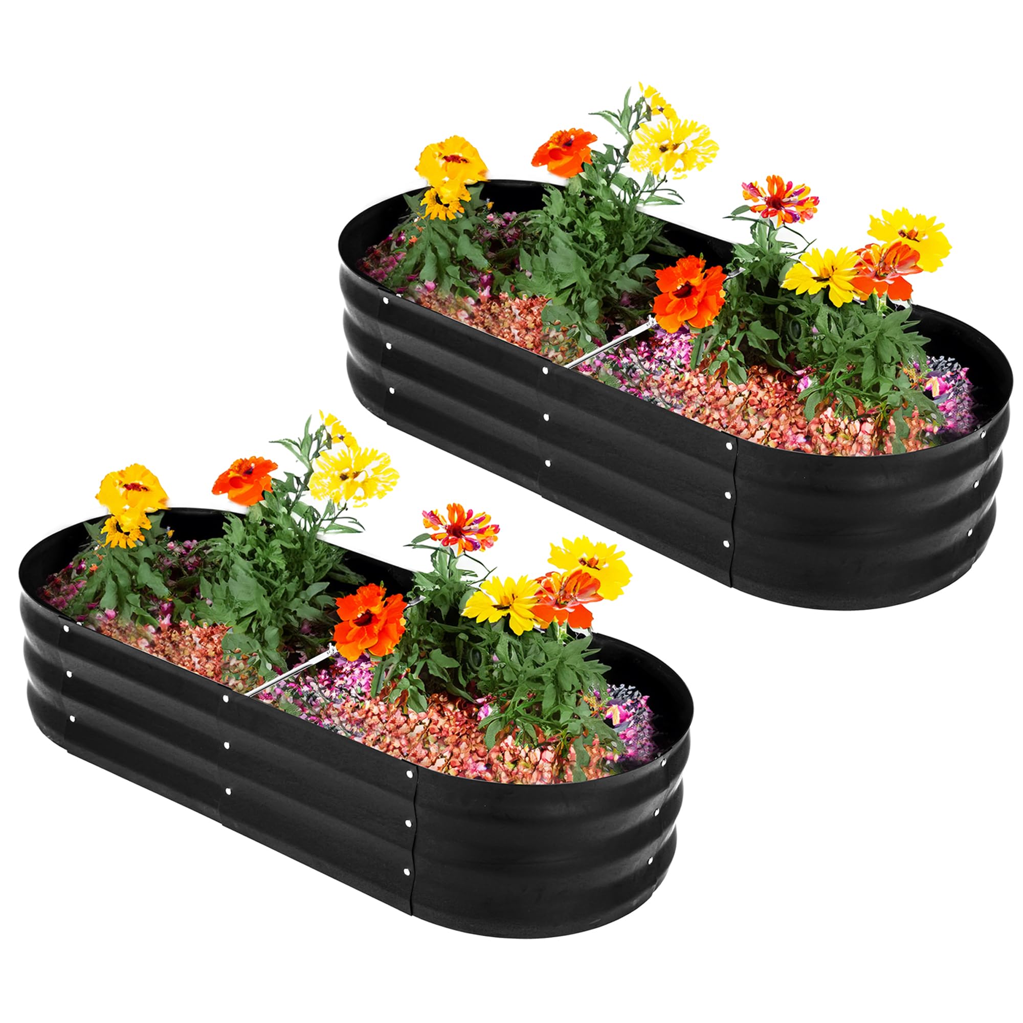 KFN 2pcs Galvanized Raised Garden Bed,Raised Garden Bed Kit-Oval Metal ...