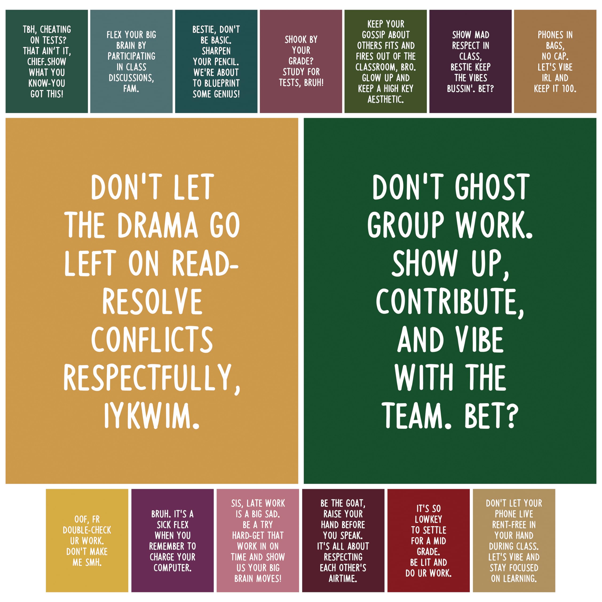 CPicdn 15Pcs Back to School Funny Rules Posters Print, Unframed ...