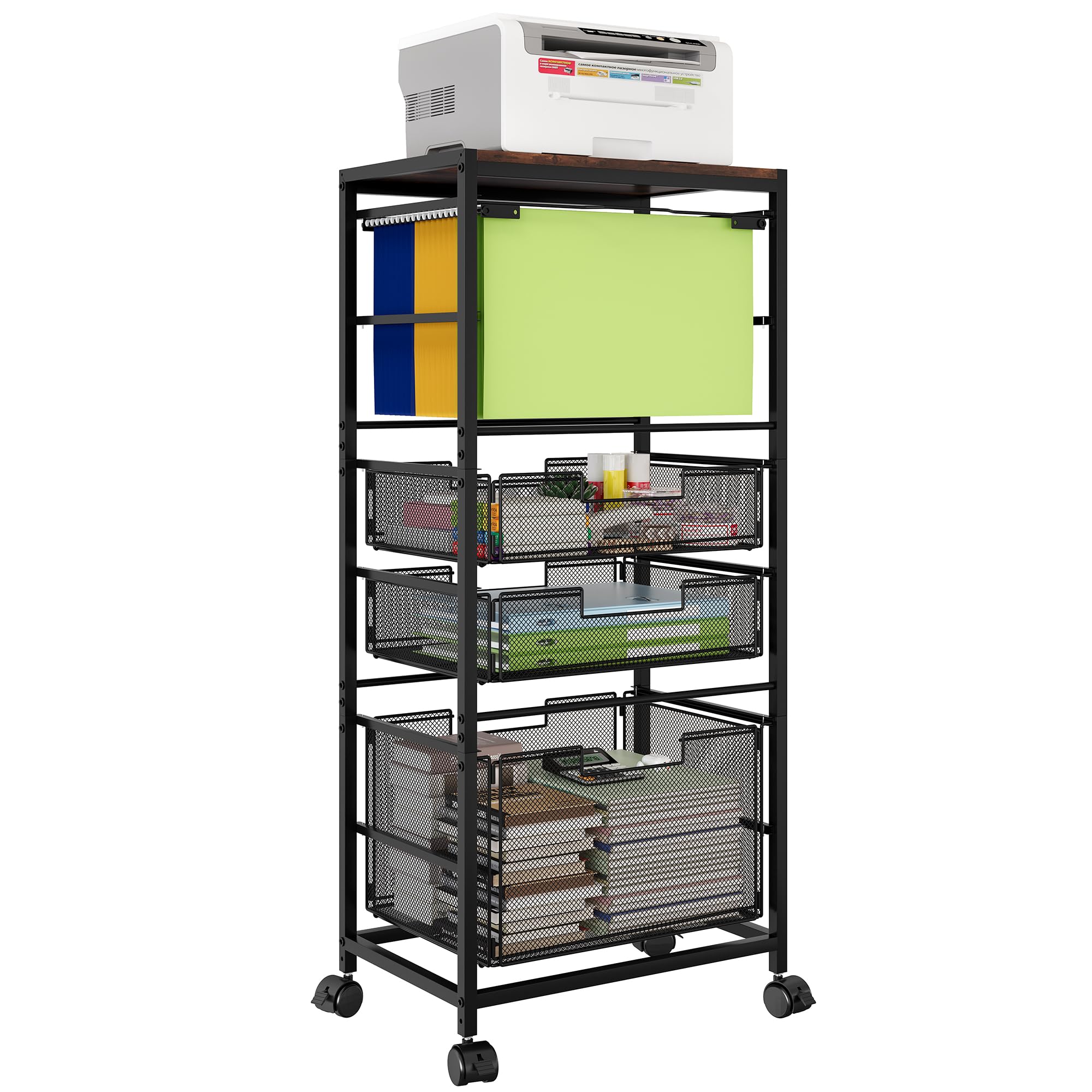 TQVAI Rolling File Carts with Wheels, Letter Legal Size Hanging Folders ...