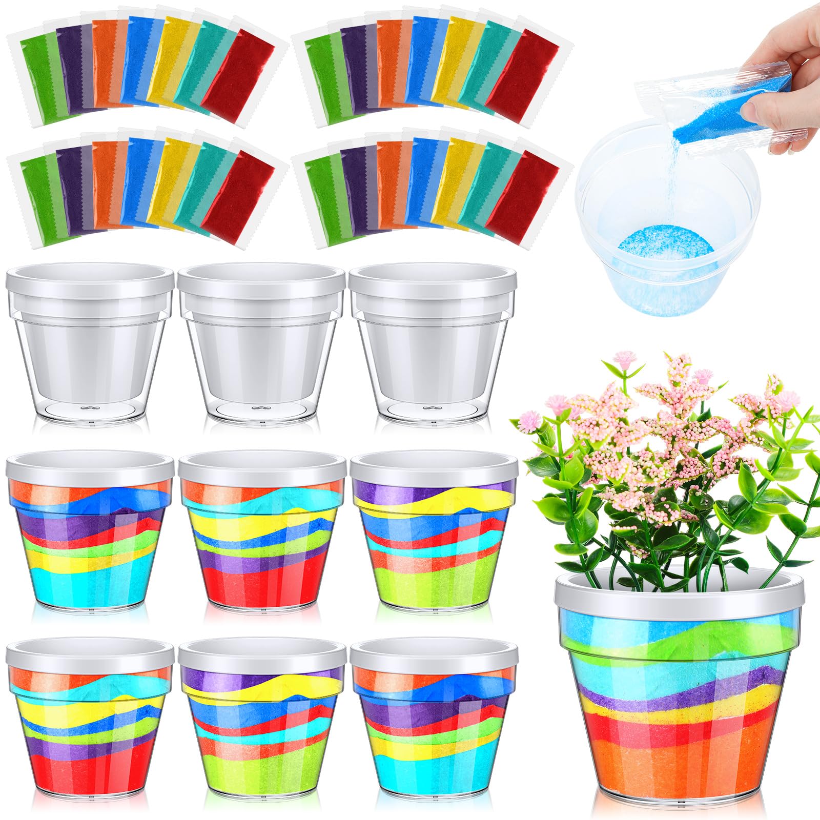 SiliFine 12 Set DIY Sand Art Kits for Kids Flower Pot Craft Kit ...