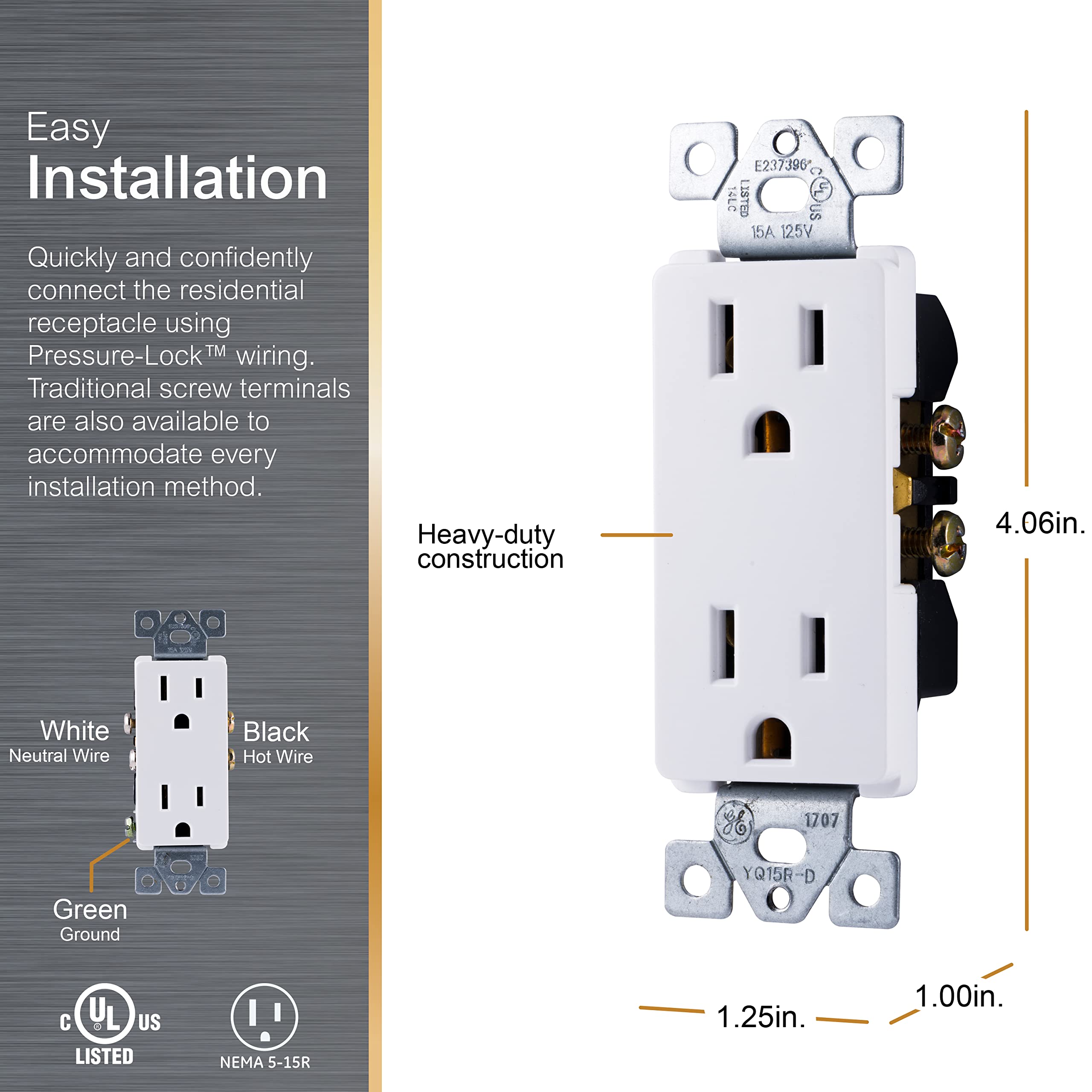 Mua UltraPro GE Grounding Duplex Designer Outlet, 3 Prong Electrical ...