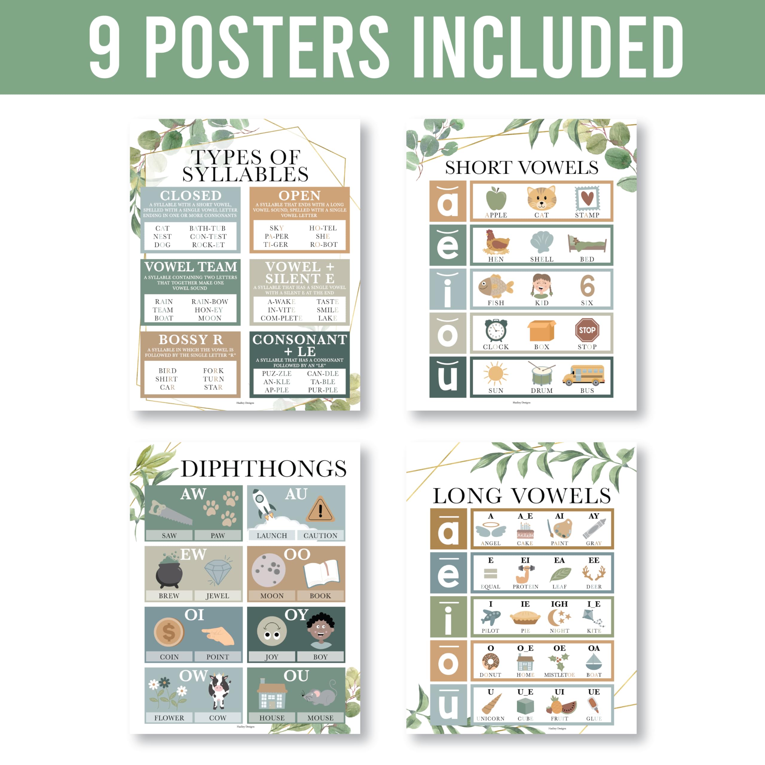 Mua 9 Greenery Sound Wall Classroom Phonics Posters For Classroom Wall ...