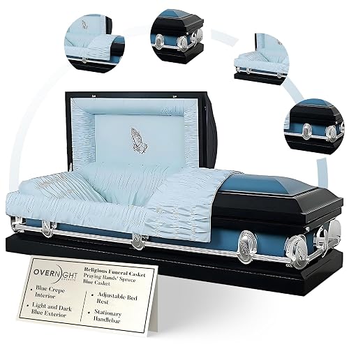Overnight Caskets The Prayer Metal Funeral Casket with White Crepe ...