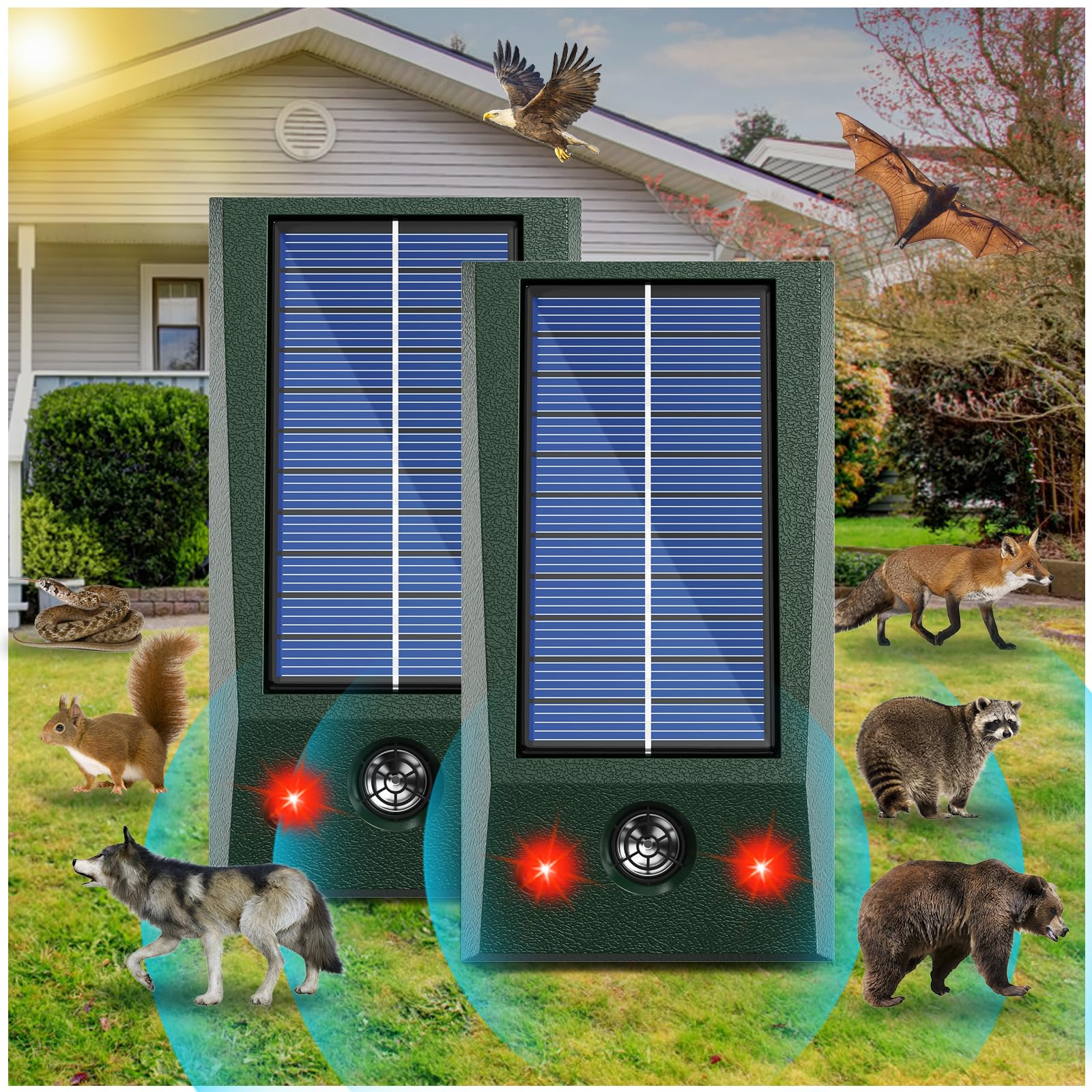 Mua 2 Pack Solar Ultrasonic Animal Repeller Outdoor, Deer Repellent ...