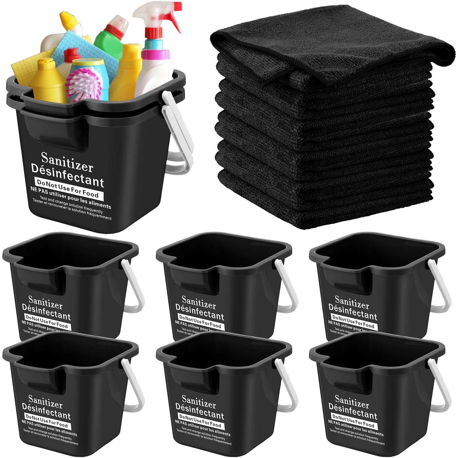 Vesici 6 Sets 3 Quart Cleaning Bucket with Microfiber Cleaning Cloths ...