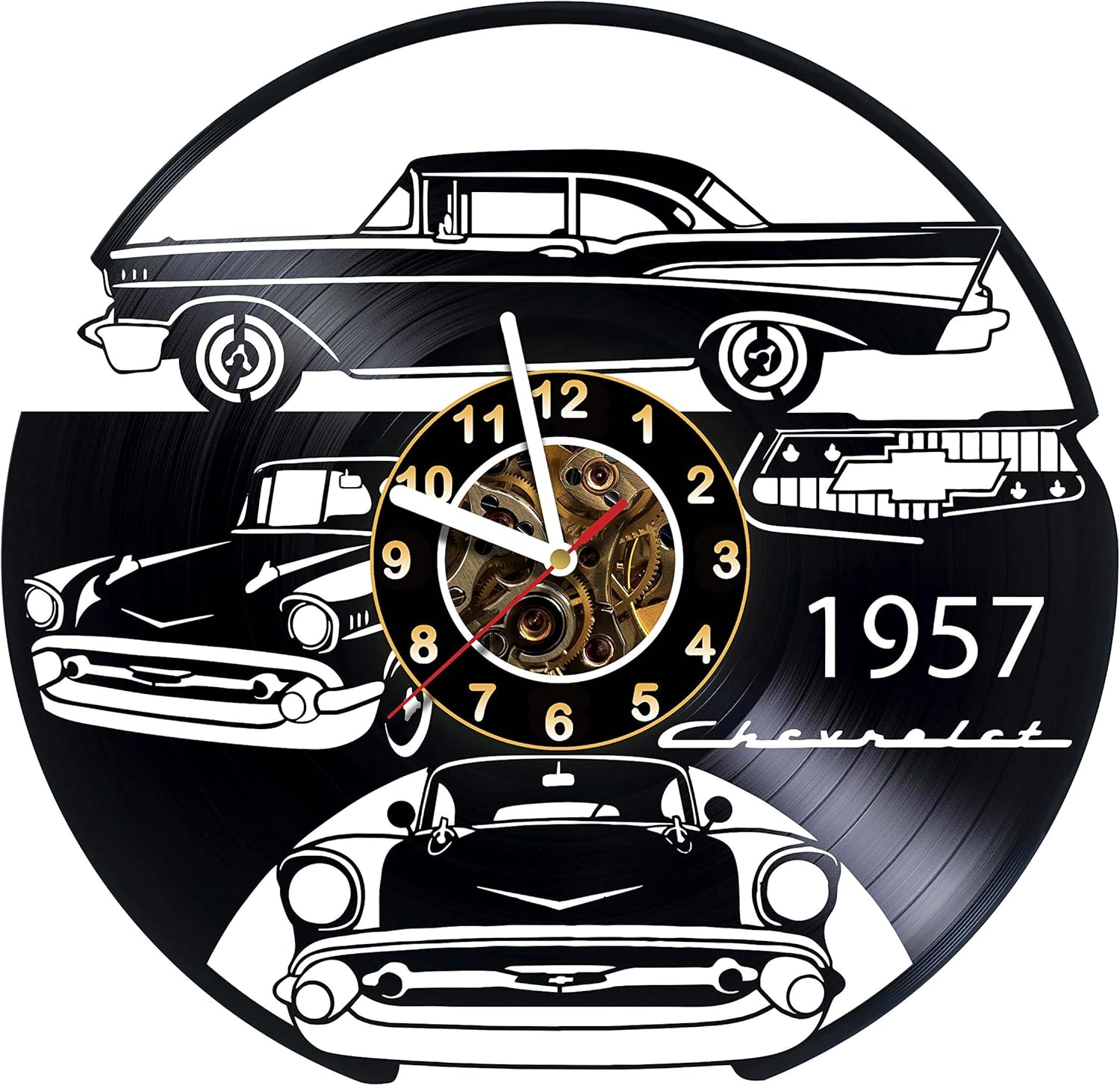 Amazon.com: InnasSHOP Chevy 1957 Car Handmade Vinyl Record Wall Clock ...