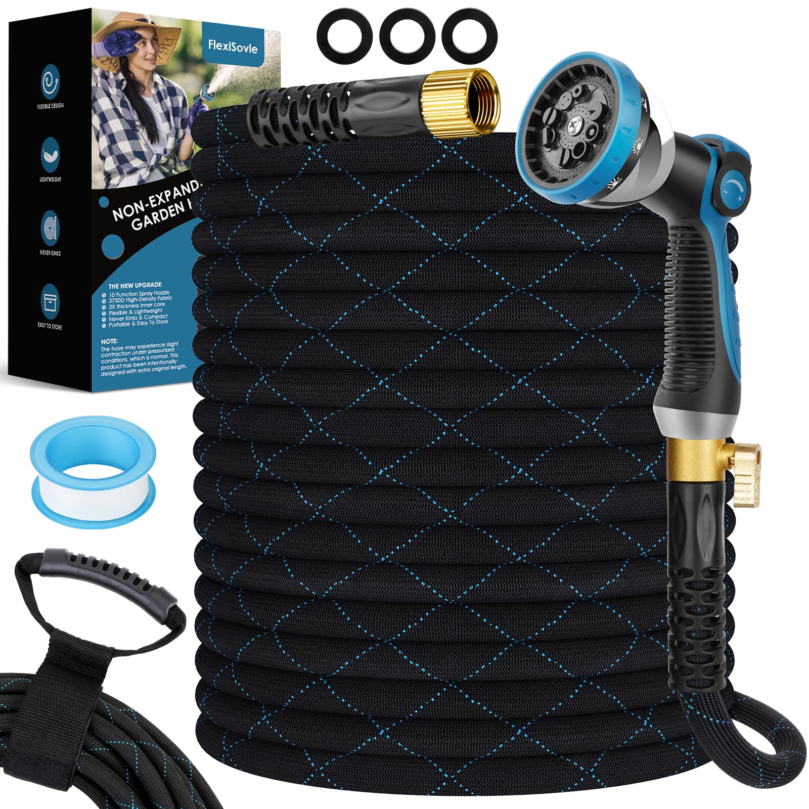 FlexiSolve Garden Hose 150 ft, NON-EXPANDABLE Ultra Lightweight ...