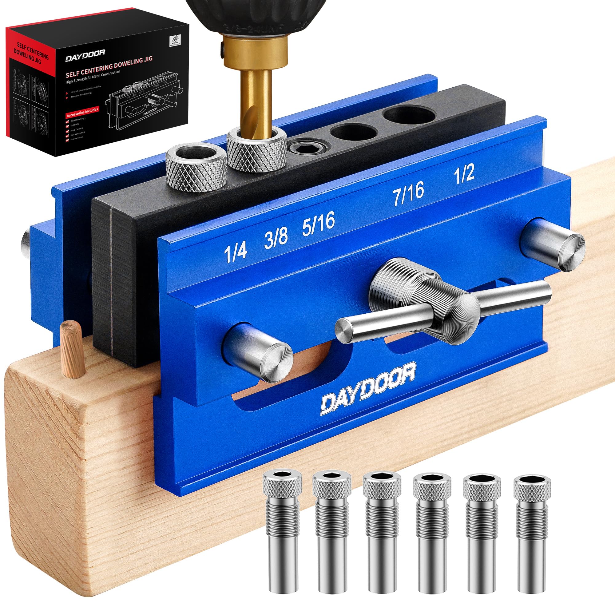 DAYDOOR Self Centering Doweling Jig, Adjustable Width Dowel Jig for ...