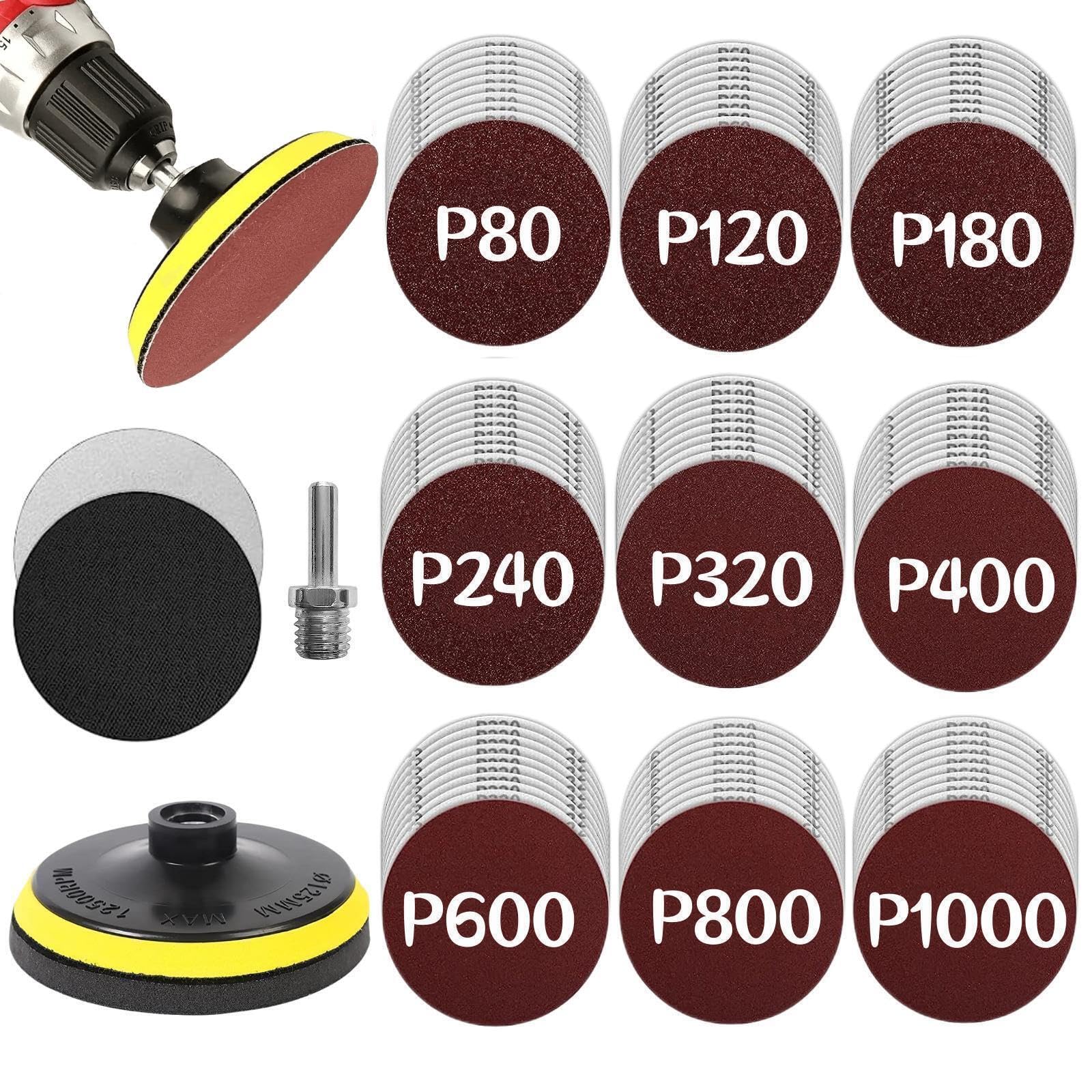 5 inch Sanding Discs Hook and Loop with 90PCS Sandpaper, Soft Foam ...