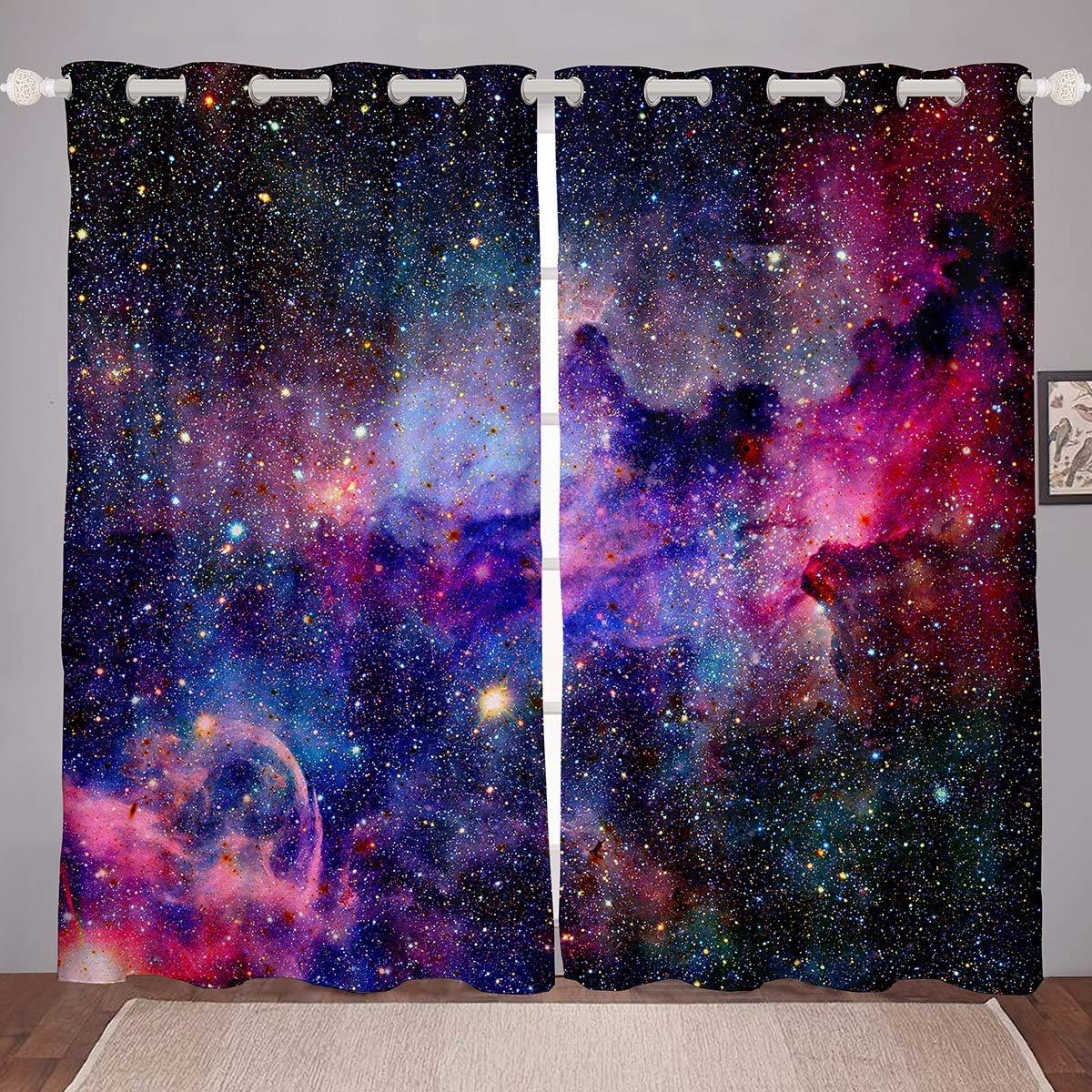 Loussiesd Galaxy Curtain Outer Space Themed Window Drapes for Kids ...