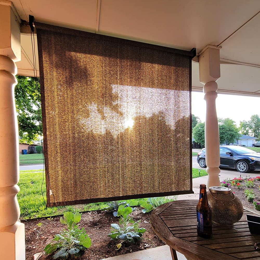 Junkogo Roller Shades for Patio, 8'(W) x 8'(L) Outdoor Blinds Roll Up ...