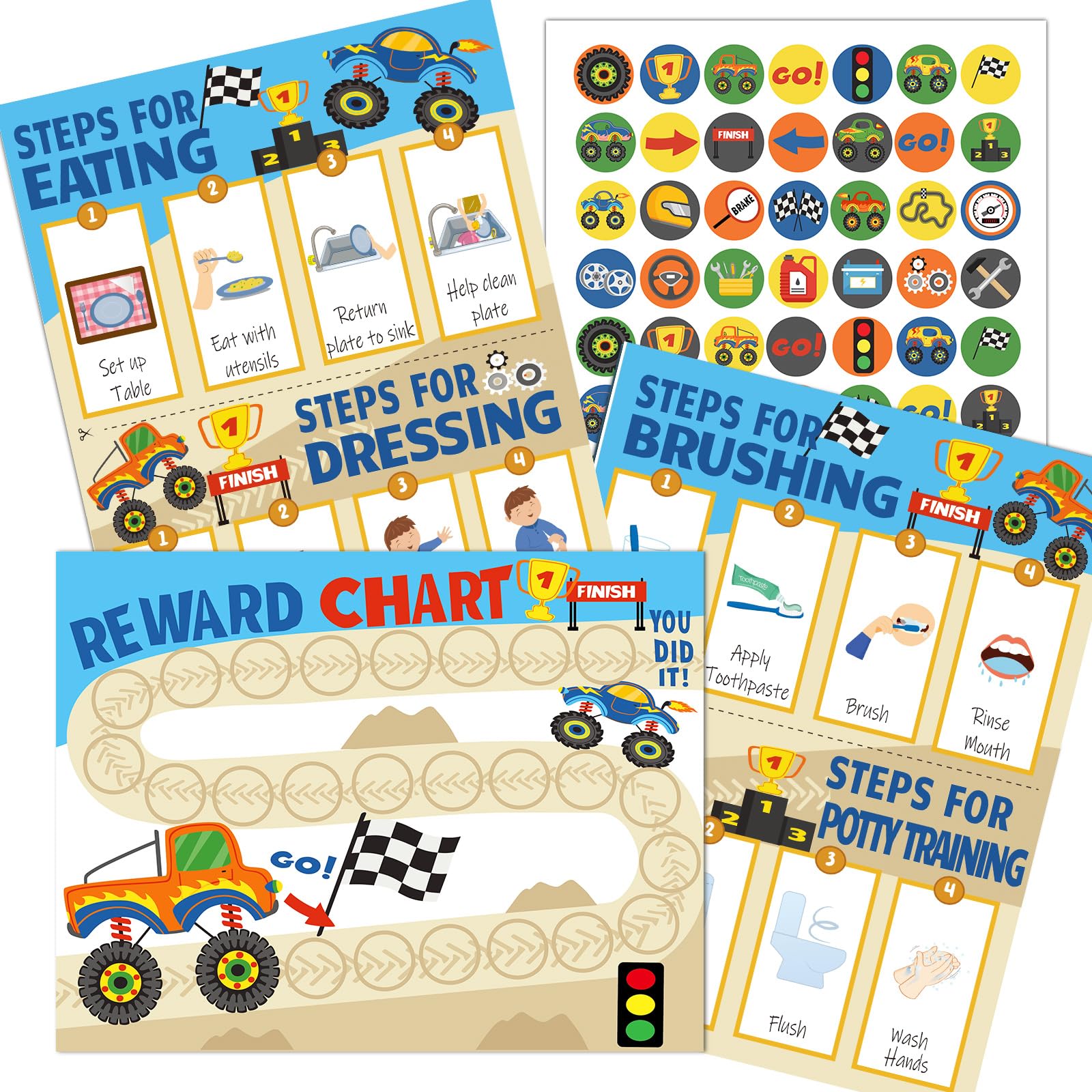 Potty Training Chart for Toddler 16 PCS Self-Care Training Sticker ...