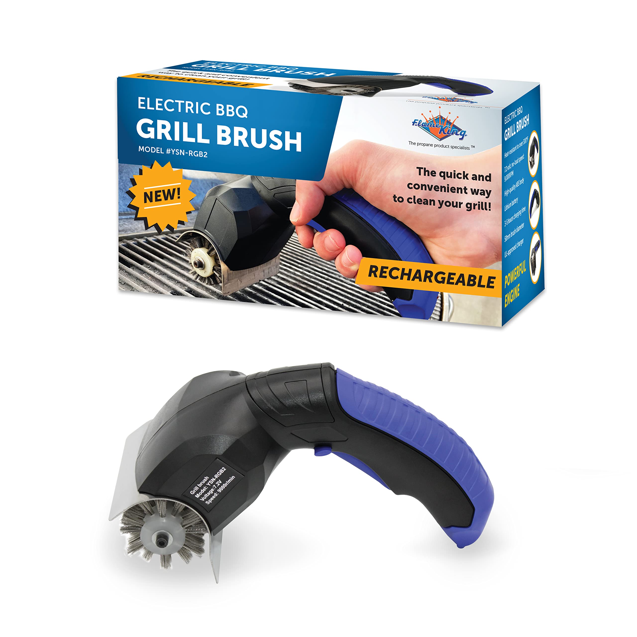 Flame King Electric BBQ Grill Brush Cordless and Rechargeable Stainless ...