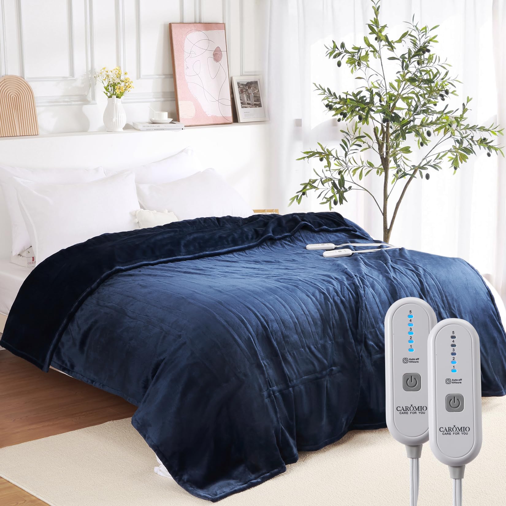 CAROMIO Heated Blanket Electric Throw Queen Size with Dual Control ...