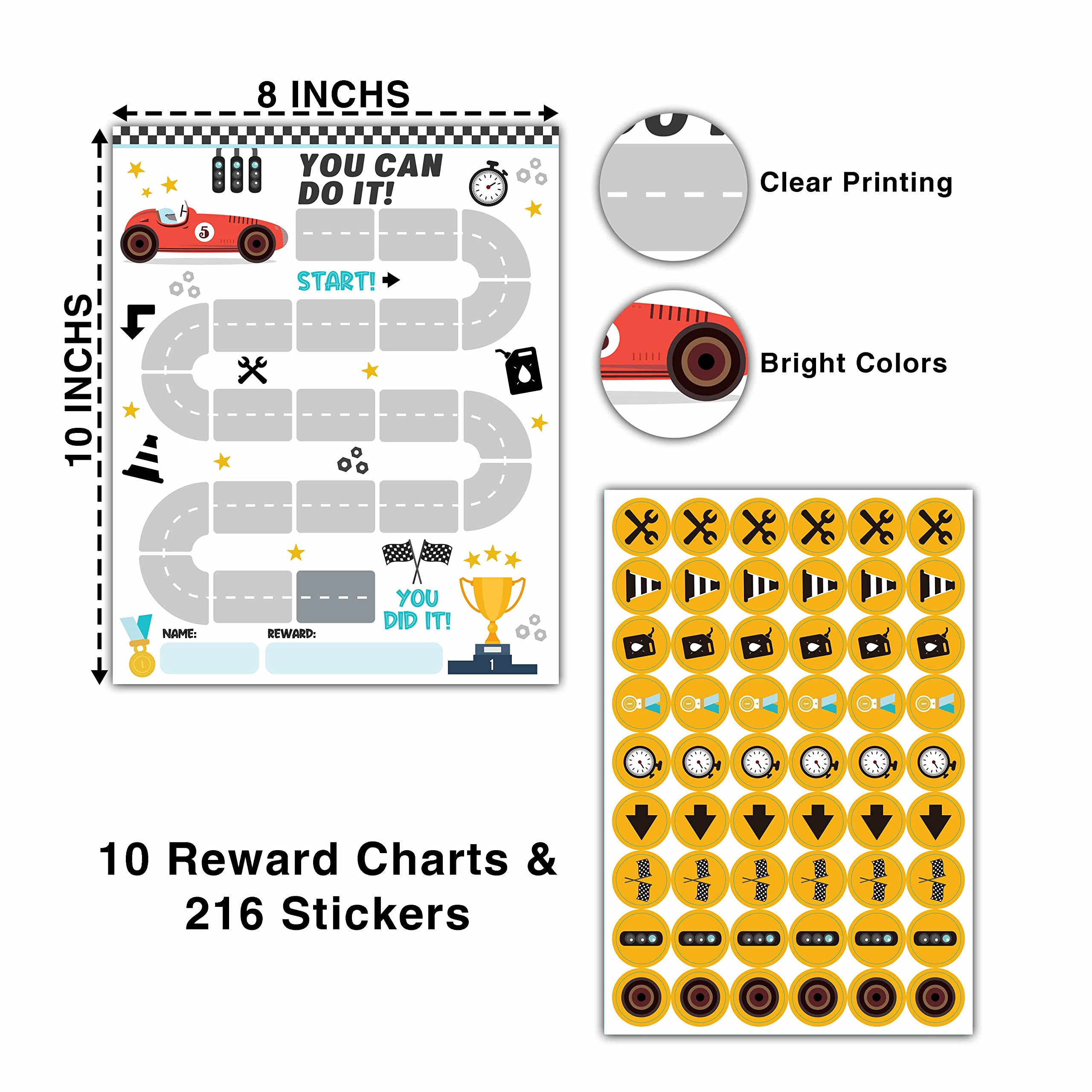 Mua 10 Racing Car Reward Chart with 216 Round Stickers, Incentive ...