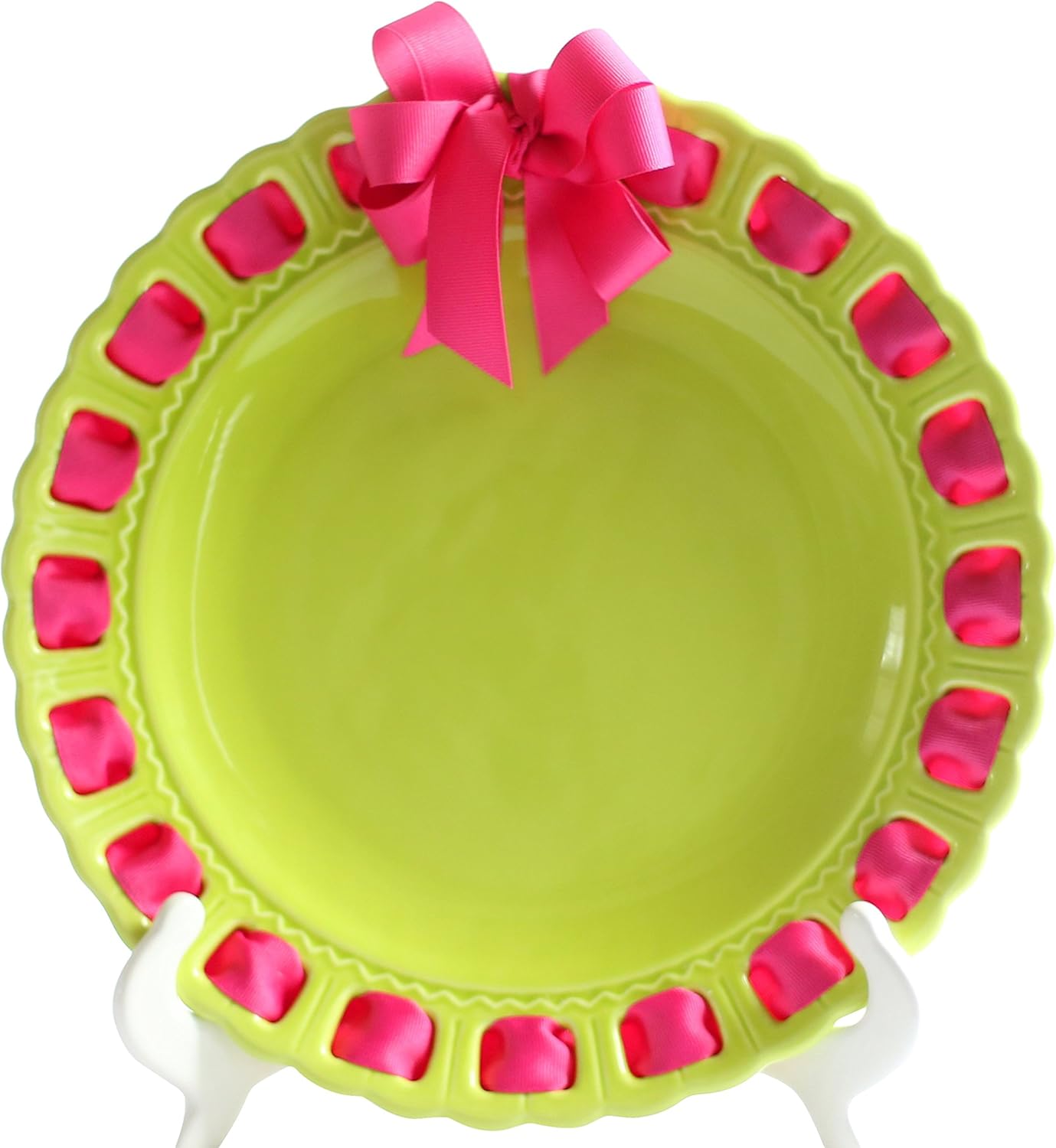 Amazon.com | Prissy Plates 12" Round Ceramic Ribbon Plate with Shocking ...