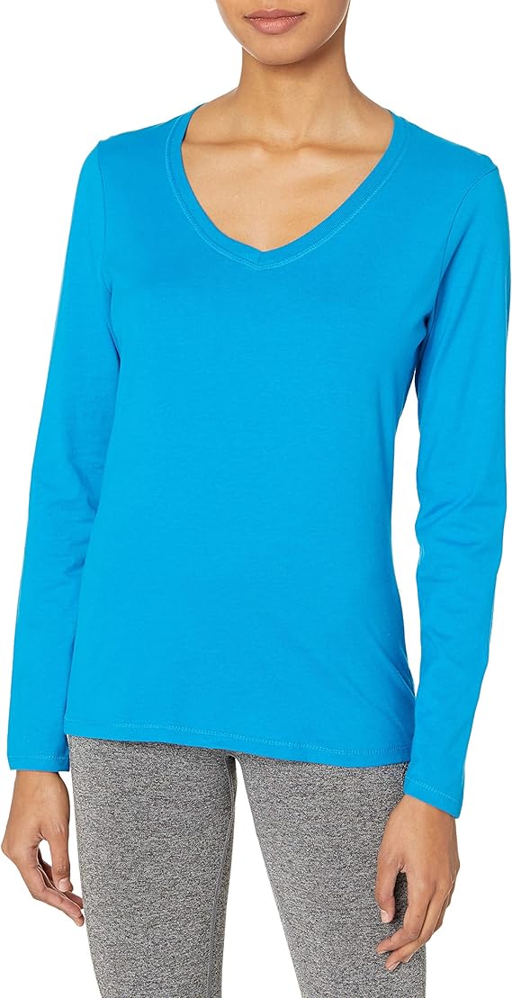 Hanes Womens V-Neck Long Sleeve Tee Shirt: Amazon.ca: Clothing ...