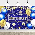 Amazon.com: YinQin 180x120 cm Blue Golden Happy Birthday Backdrops Cloth 71x47 inch Bday ...