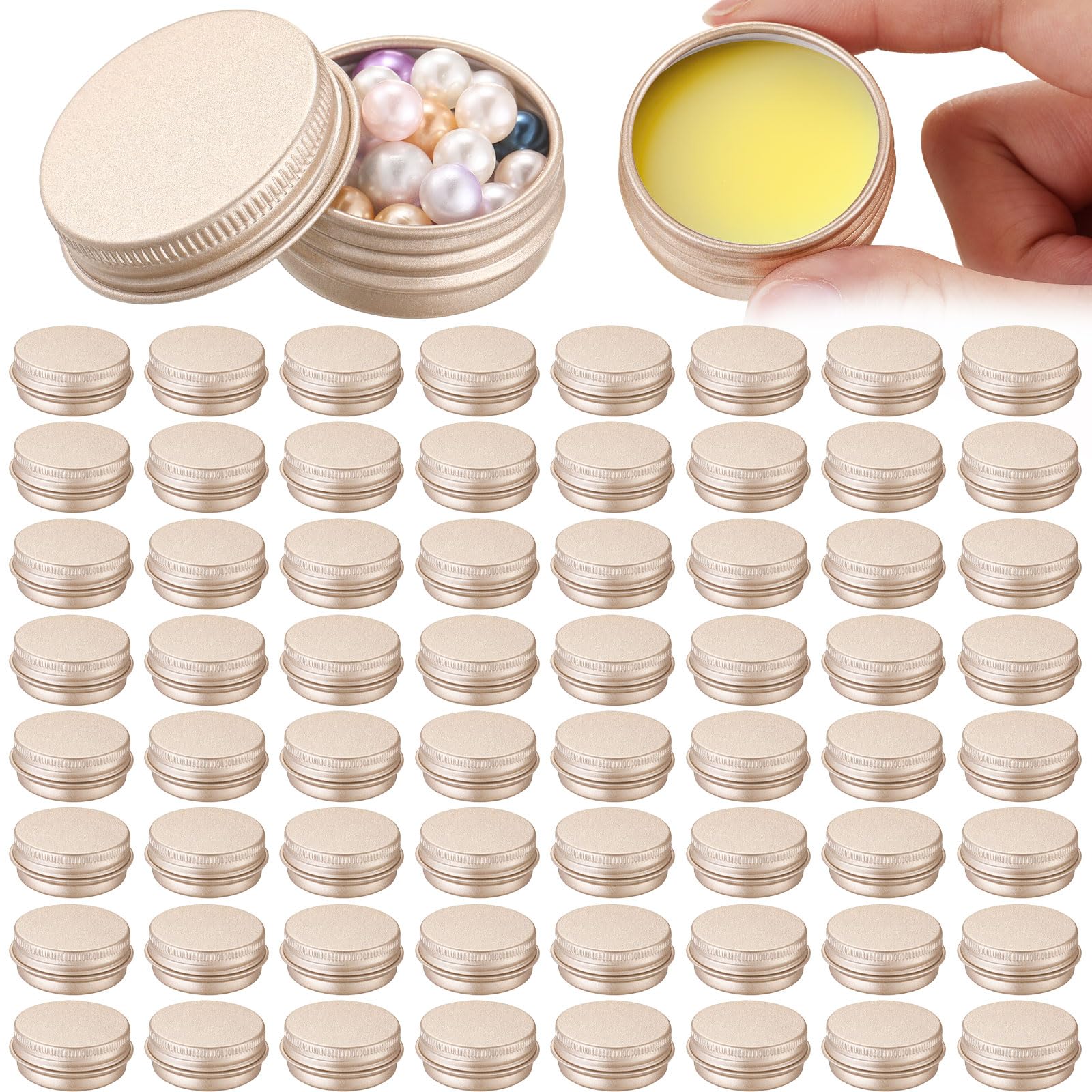 Patelai 64 Pieces Lip Balm Tin Containers Screw Top Round Tin Cans ...