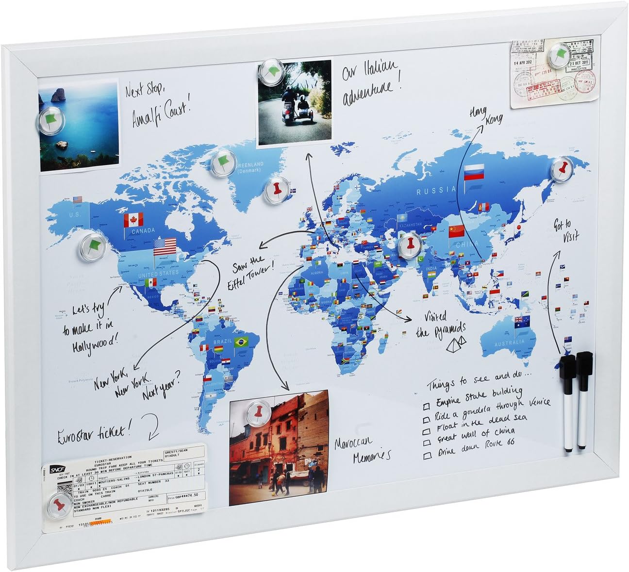 World Map, Magnetic whiteboard Maps to draw, pin and plan your travels ...