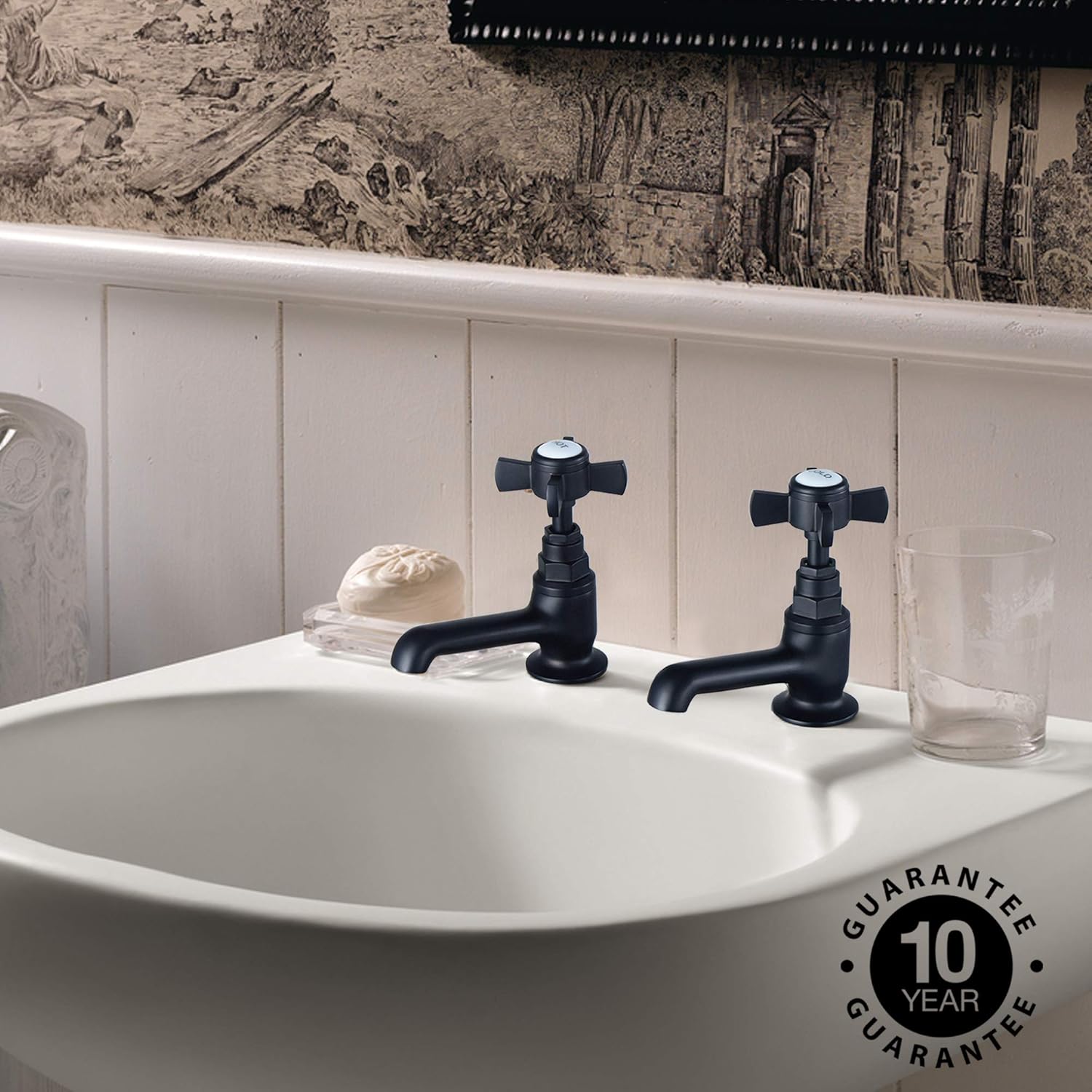Traditional Basin Taps Pair Hot and Cold for Bathroom Sink Victorian ...
