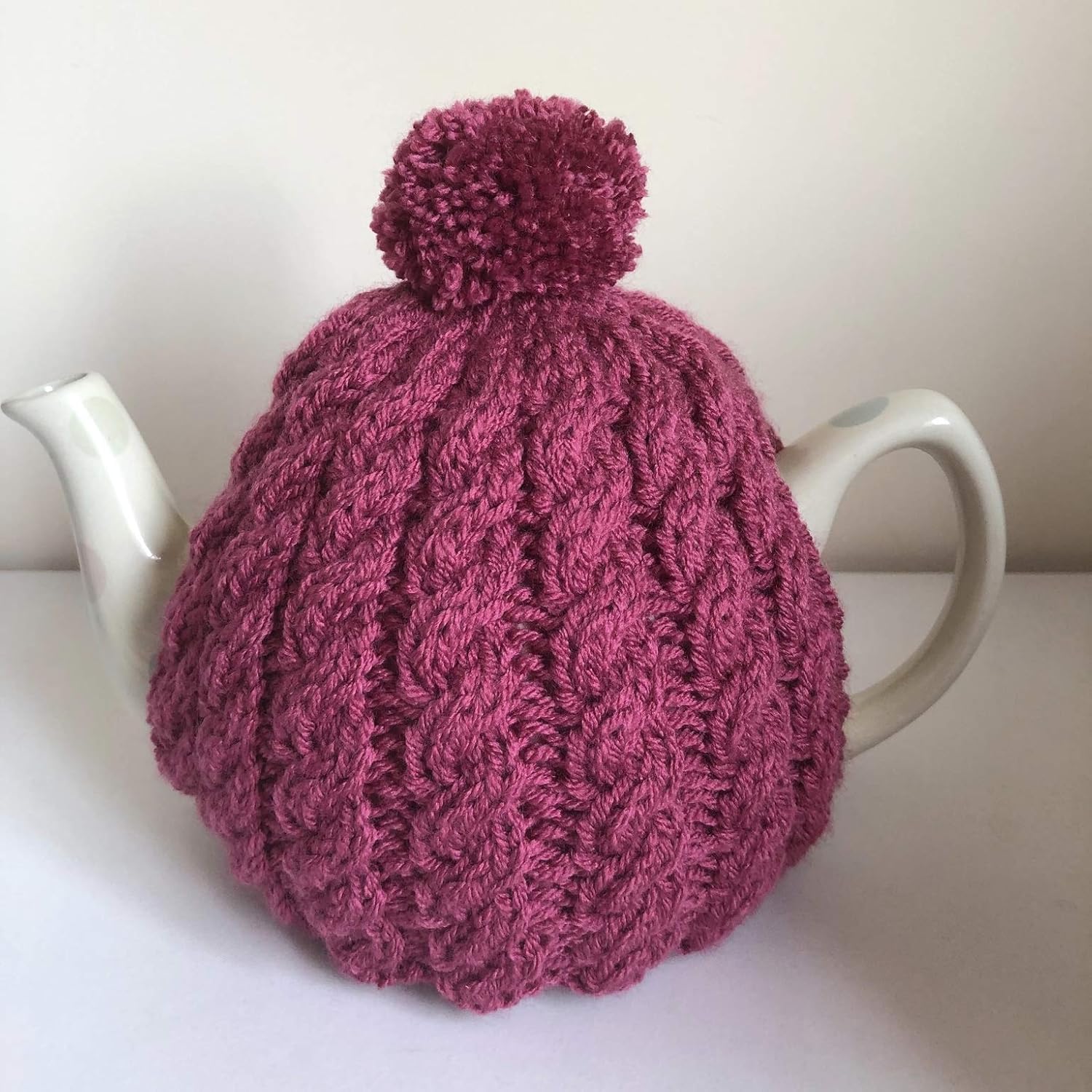 Raspberry Pink Knitted Cable Tea Cosy for a Standard sized 4 to 6 cup ...