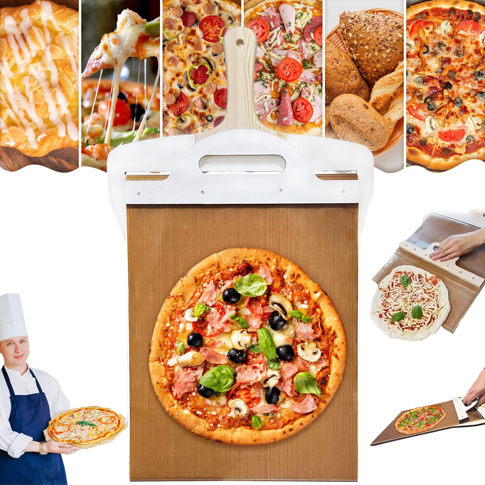 Vixpyzz Sliding Pizza Peel 21"x12.2" For Super Easy Transfers Pizza,Non ...