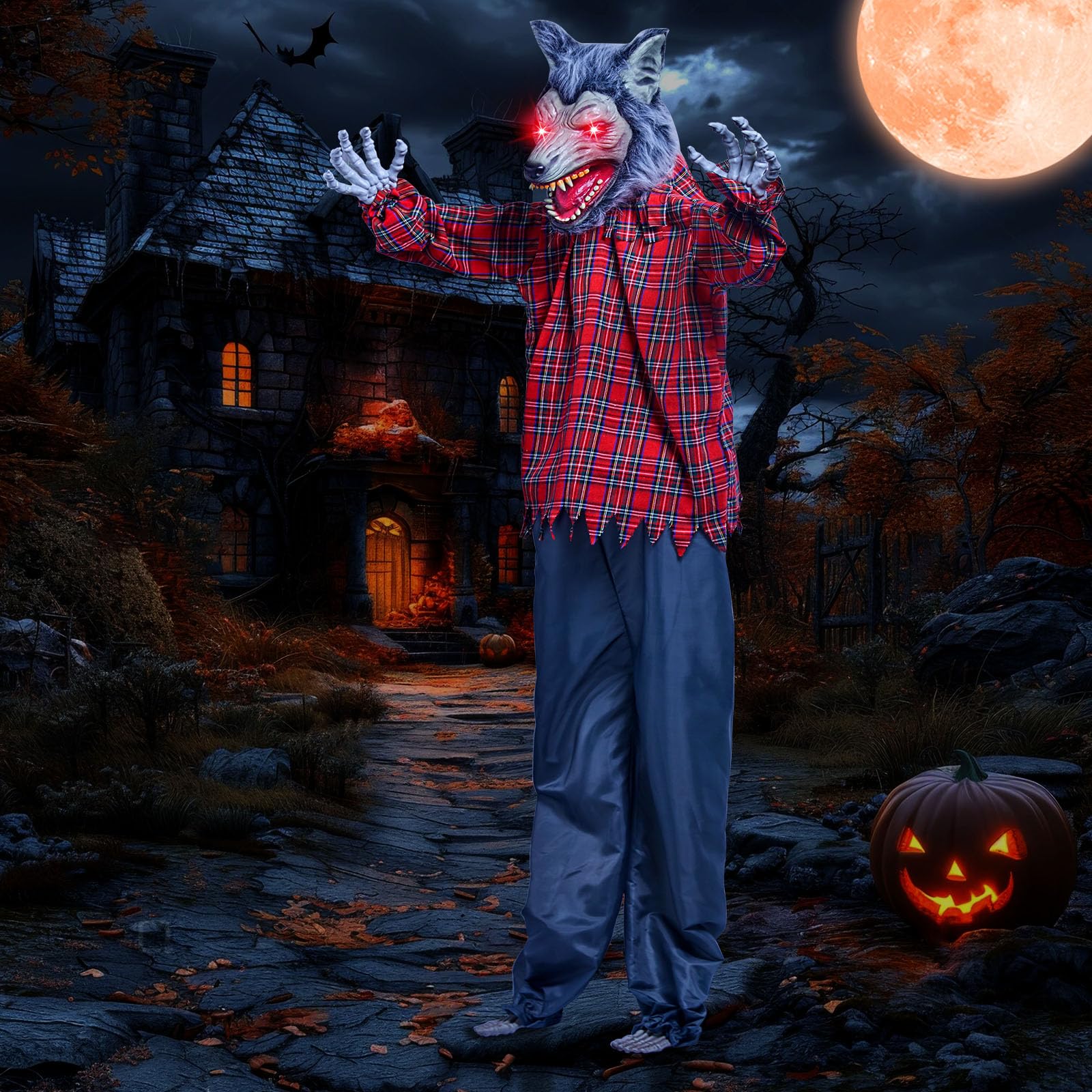 Moonflor 78" Halloween Animatronics, Sound Activated Animated Halloween ...