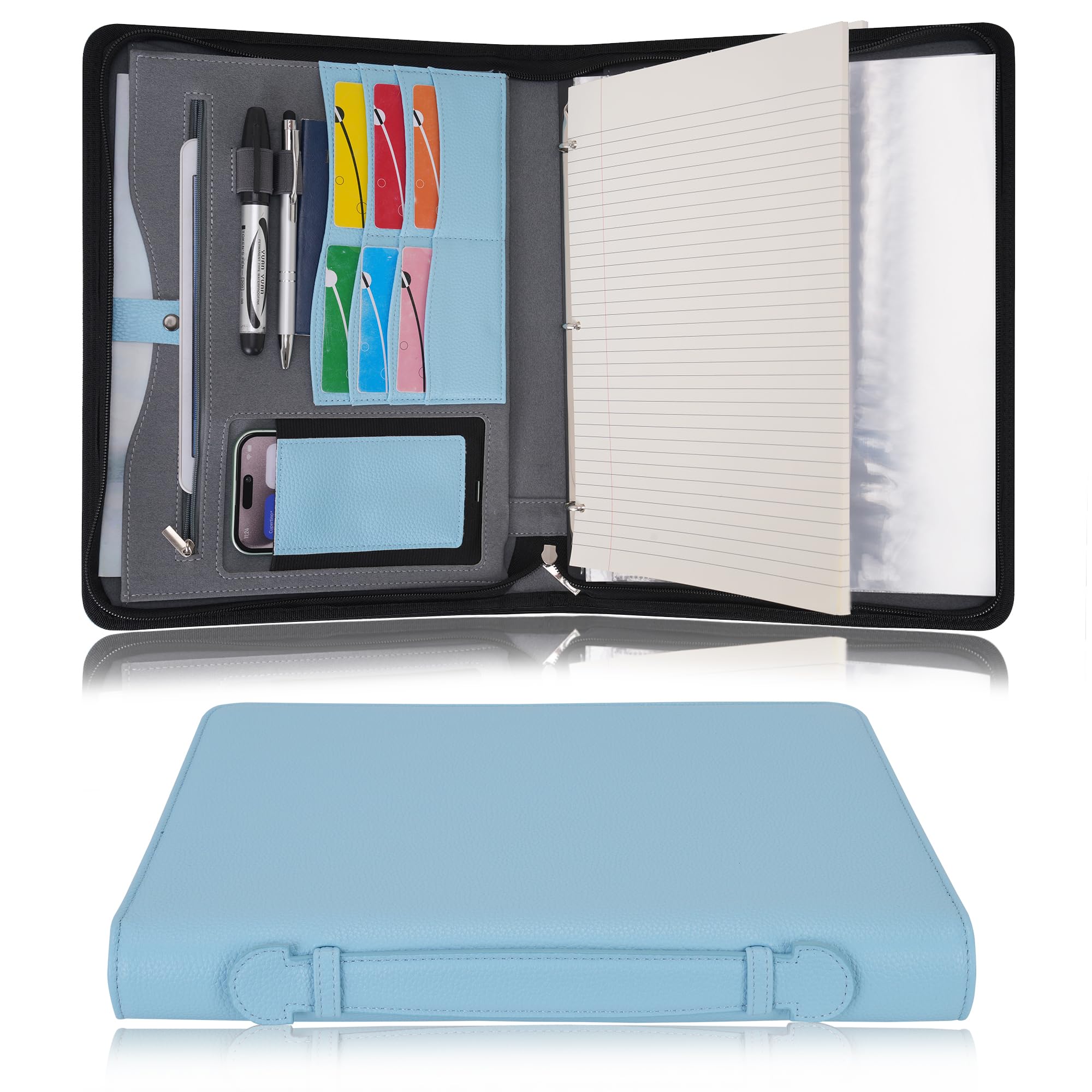 Wonderpool Travel Zippered Portfolio 3 Ring Binder A4 Padfolio Document ...