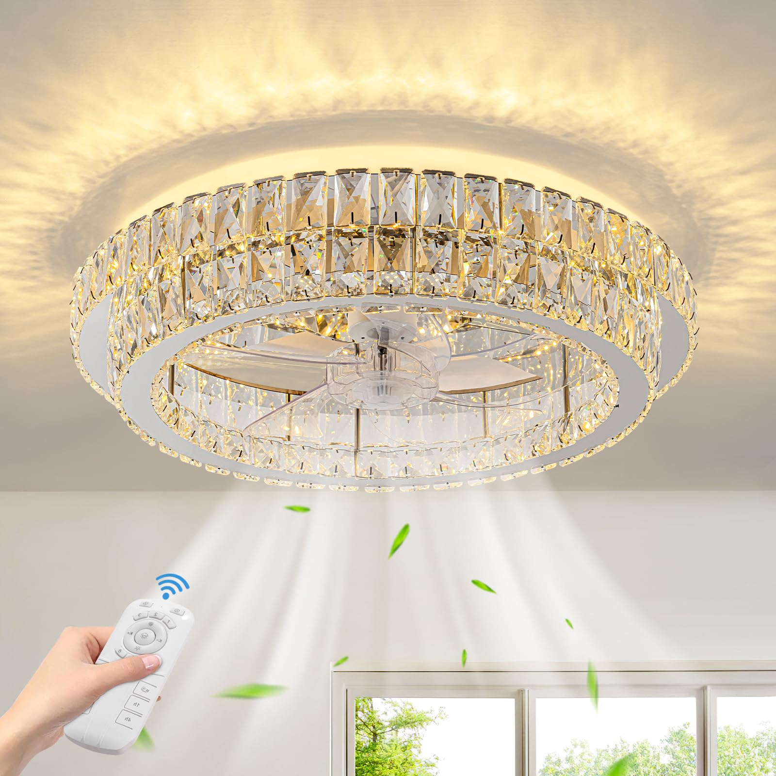 Zswanbei D21 Inch Fandelier Flush Mount Ceiling Fan with Lights and ...