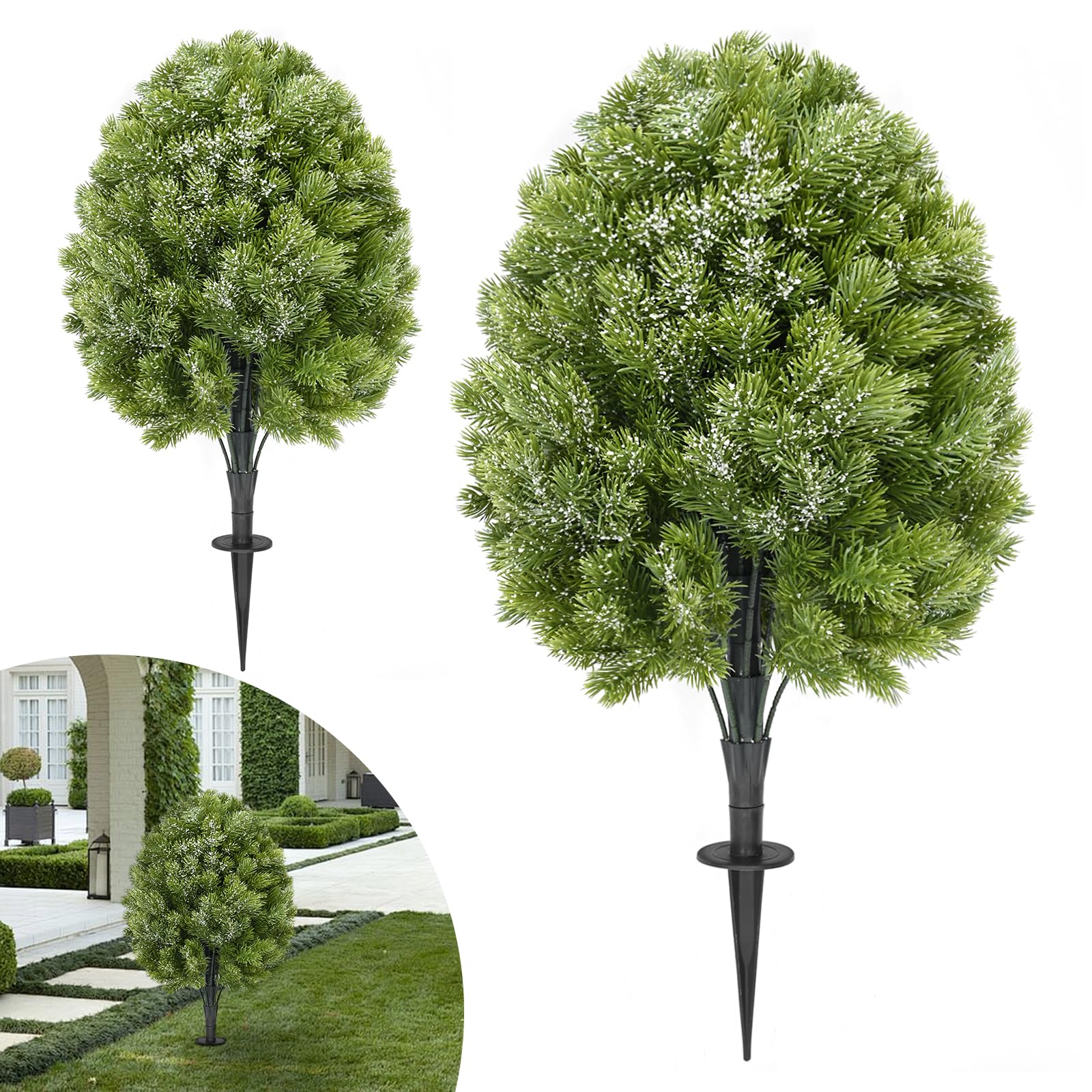 2 Pack 24" Artificial Cypress Topiaries Artificial Ceder Shrub Ball ...