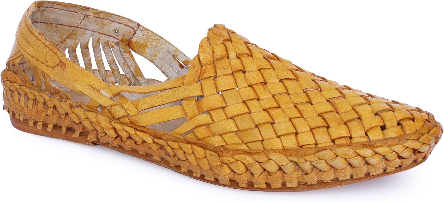Krafto Men's Kolhapuri Yellow Leather Jutti - 11 UK (KLSANG2-11 ...