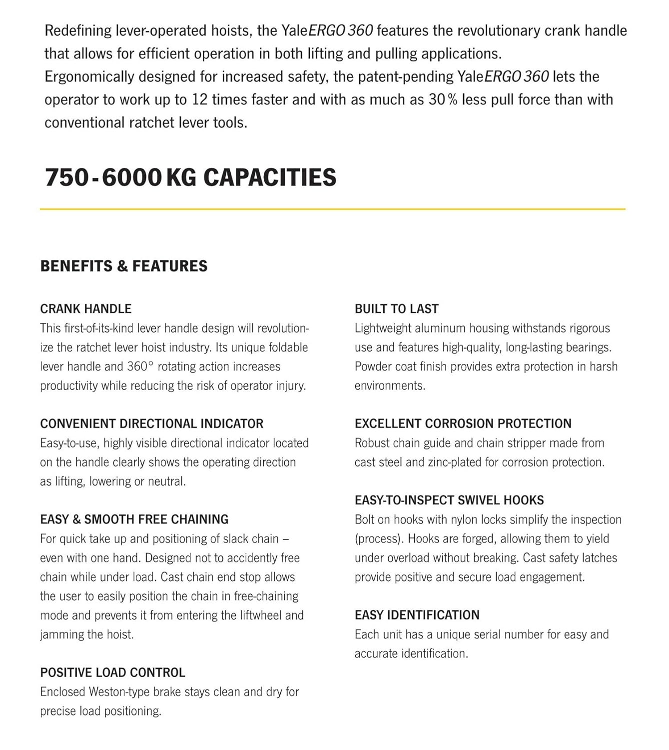 Yale Ergo 360 Ratchet Lever Hoist, 750 kg, Lift Height: 1.5 m – BigaMart