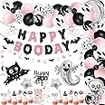 Amazon.com: 94 Packs Pink Black Halloween Birthday Party Kit Happy Boo ...