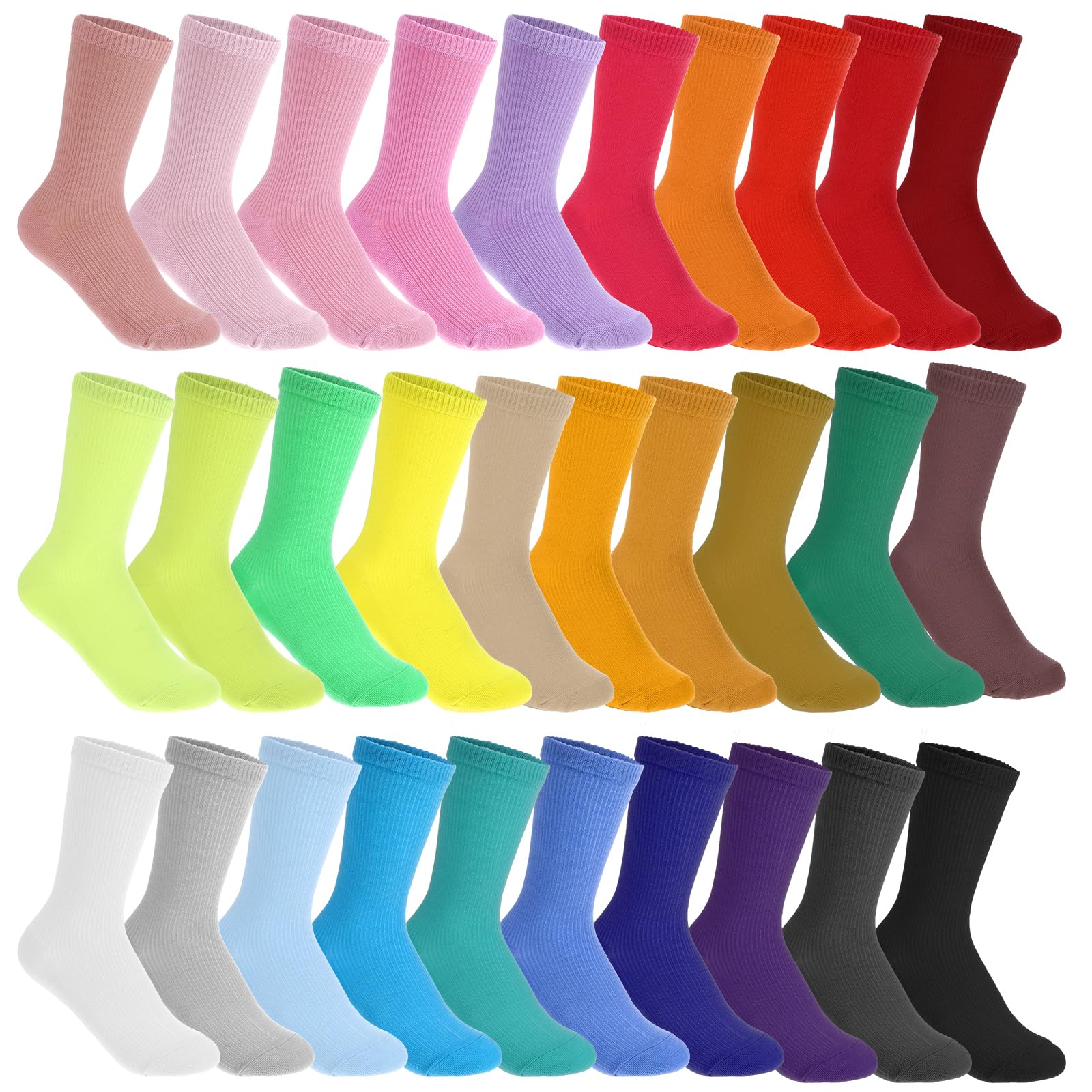 FdcZeyxior 30 Pairs Solid Color Crew Socks for Women, Colorful Cute ...