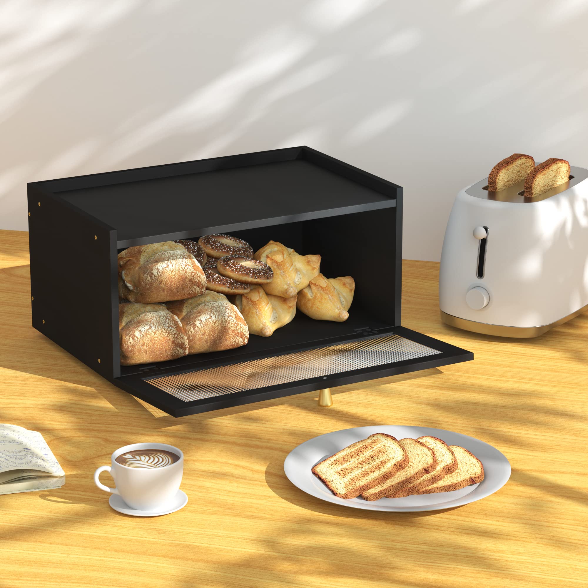Mua Black Bread Box for Kitchen Countertop - Modern bamboo Bread box ...