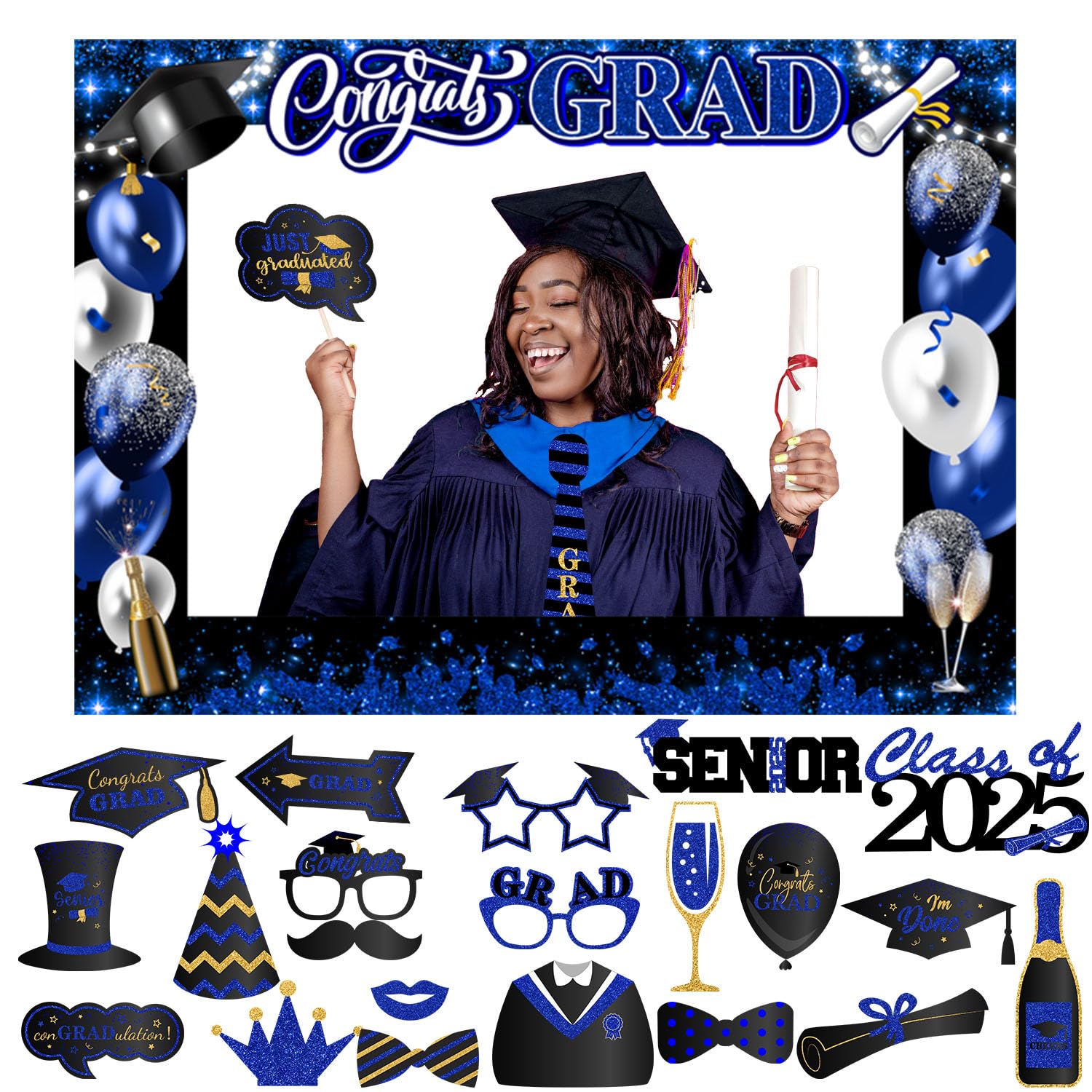 Graduation Photo Booth Props-Blue Class of 2025 Graduation Party ...